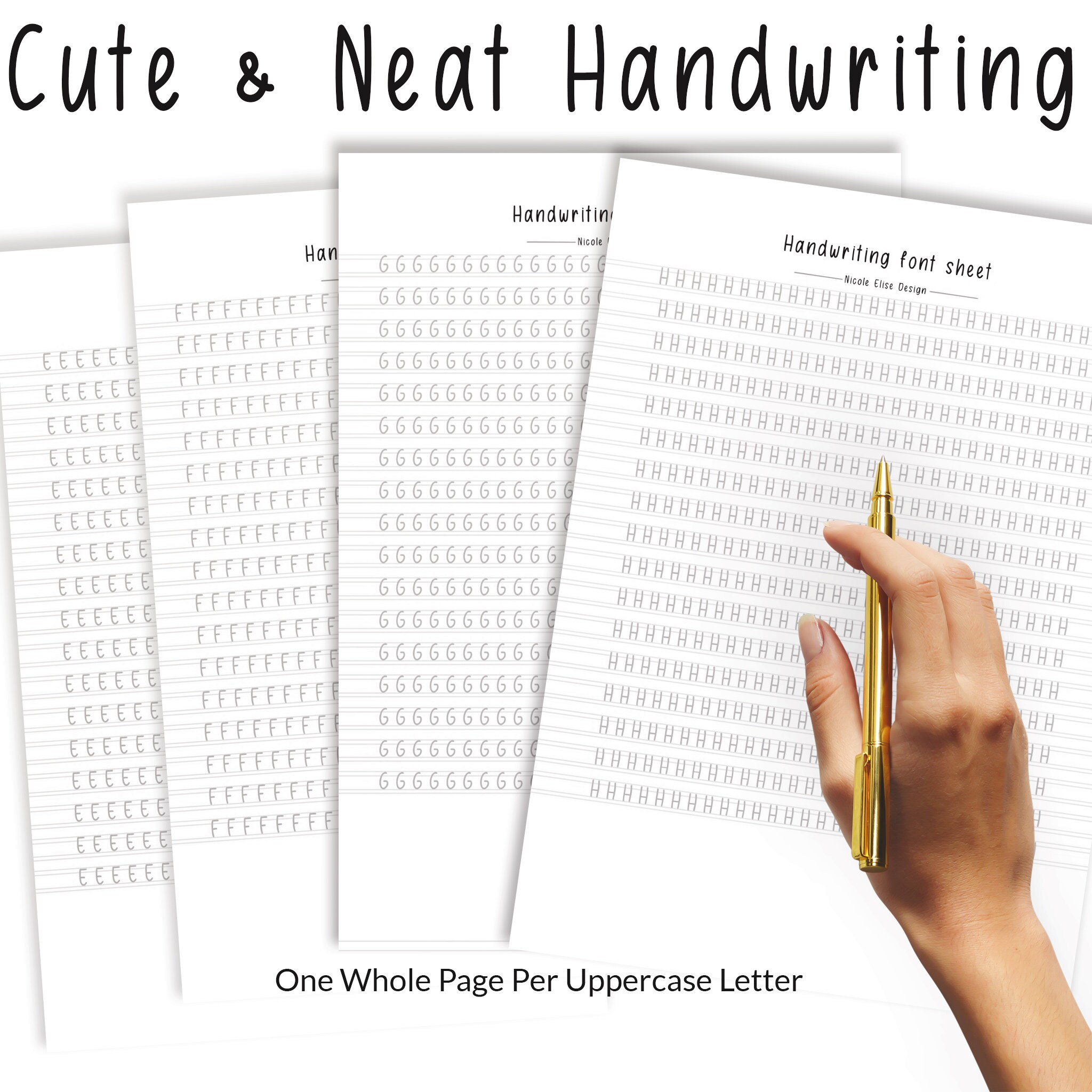 93 Page Cute & Neat Hand Writing Workbook | Practice Sheet Guide | Printable iPad Template ...