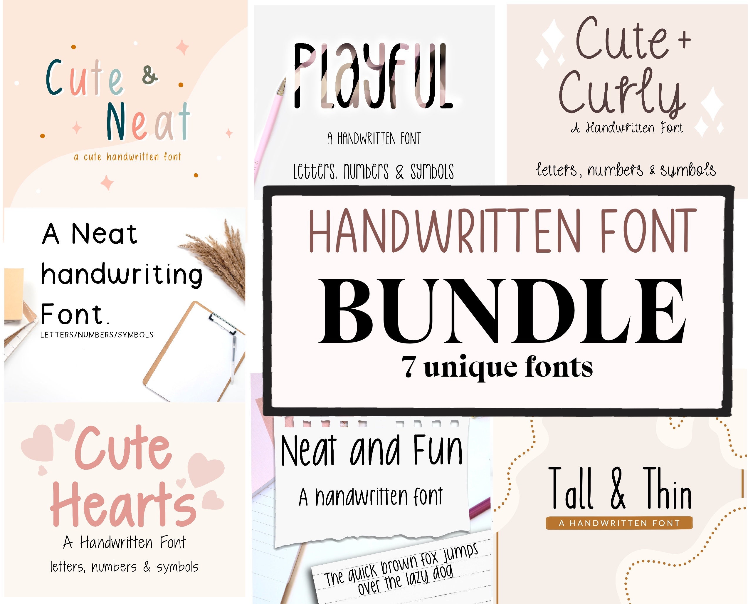 7 Fonts BUNDLE Handwritten Font for Neat Writing Written Student ...