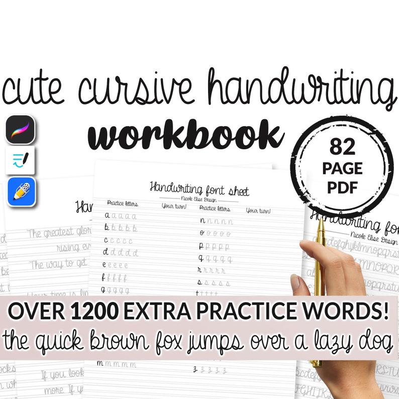 82 Page Cute Cursive Neat Hand Writing Workbook | Practice Sheet Guide ...