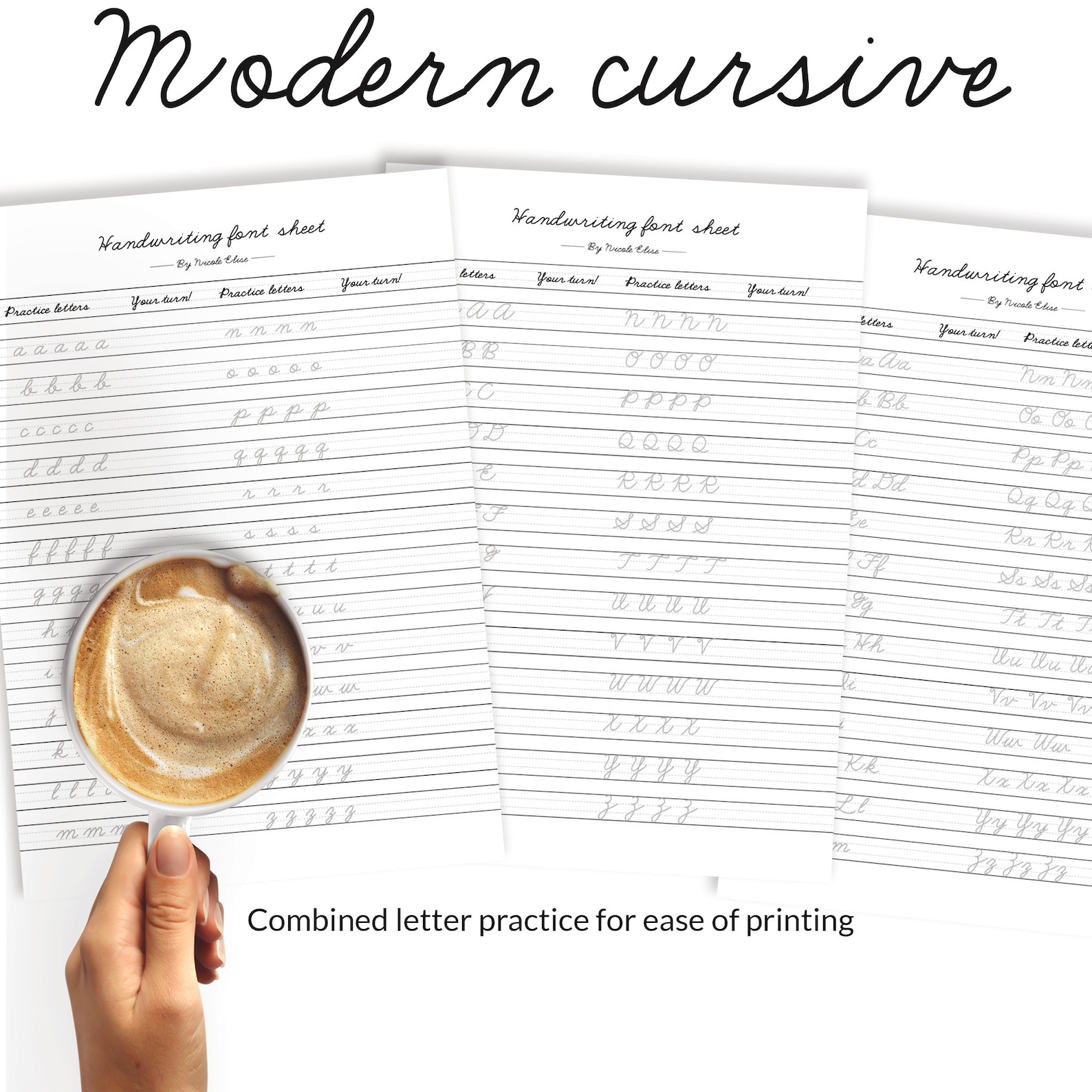 100 Page Modern Cursive Workbook Sheets Printable Alphabet iPad ...