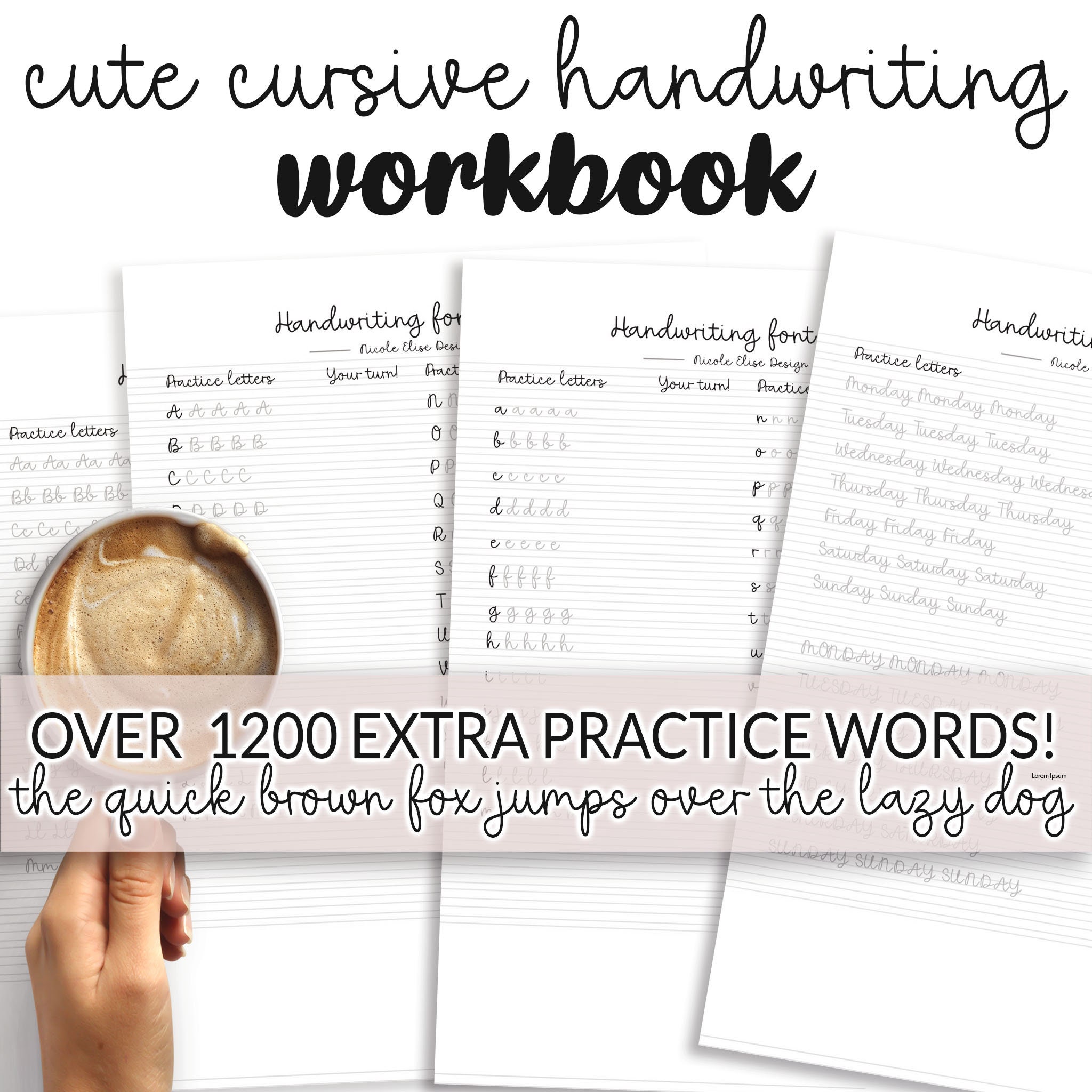 117 Page Fun Cursive Neat Hand Writing Workbook | Practice Sheet Guide ...