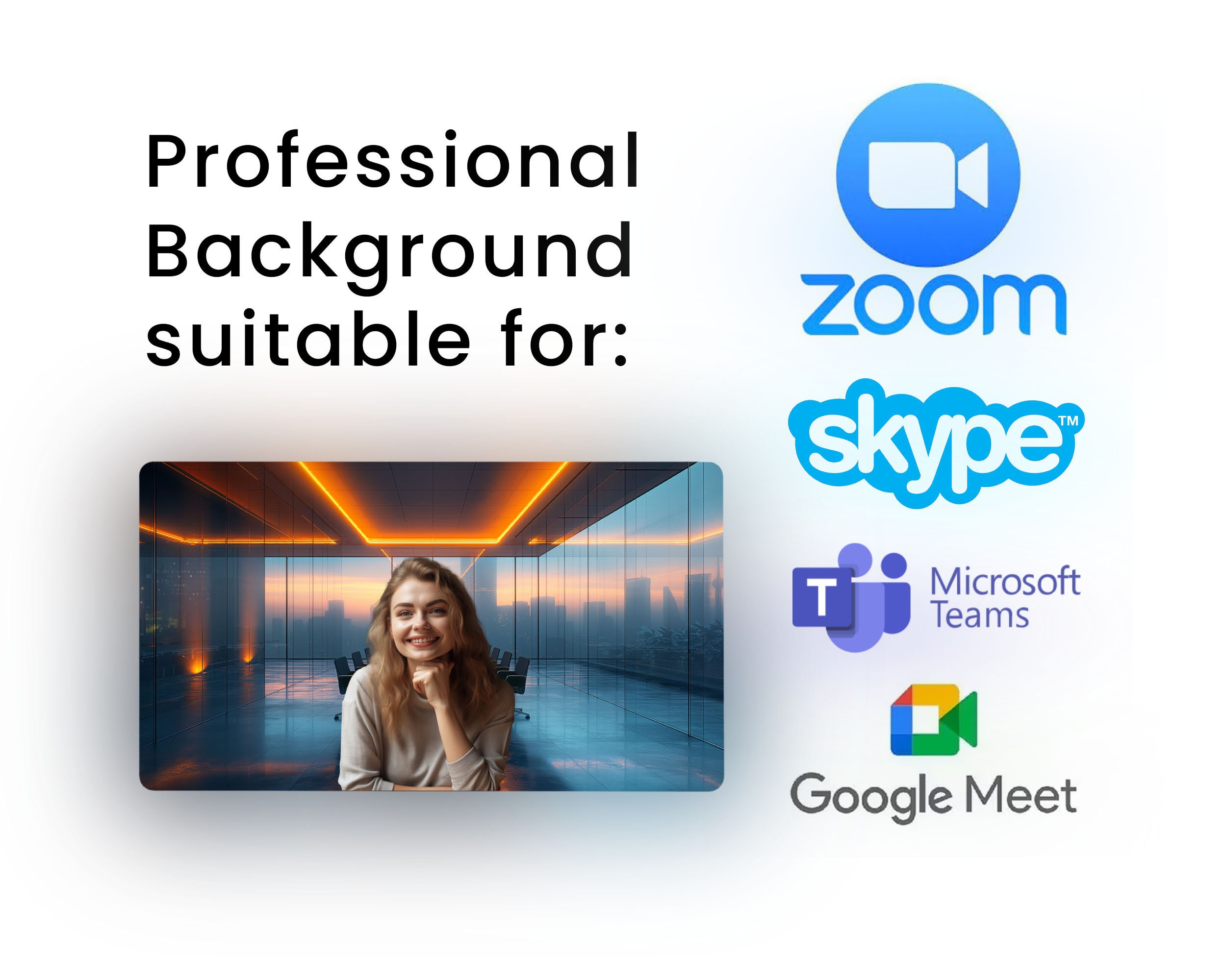 Modern Meeting Room | Virtual Background | Big City View Office ...