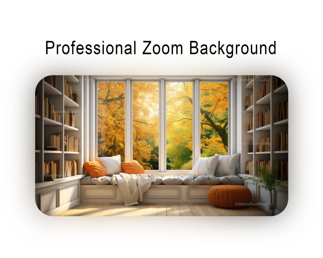 Zoom Background Bookshelf Reading Corner With Bookcase in Autumn ...