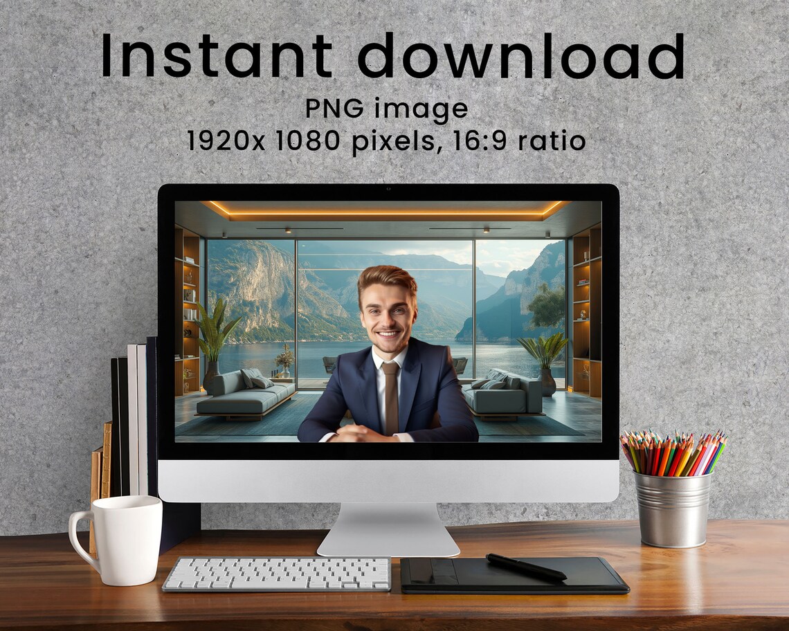 Realistic Virtual Background of Office With Sea and Mountains View ...