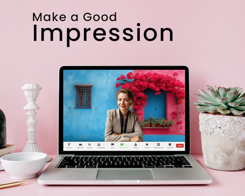 Realistic Virtual Background of Blue Wall With Romantic Red Flowers in ...