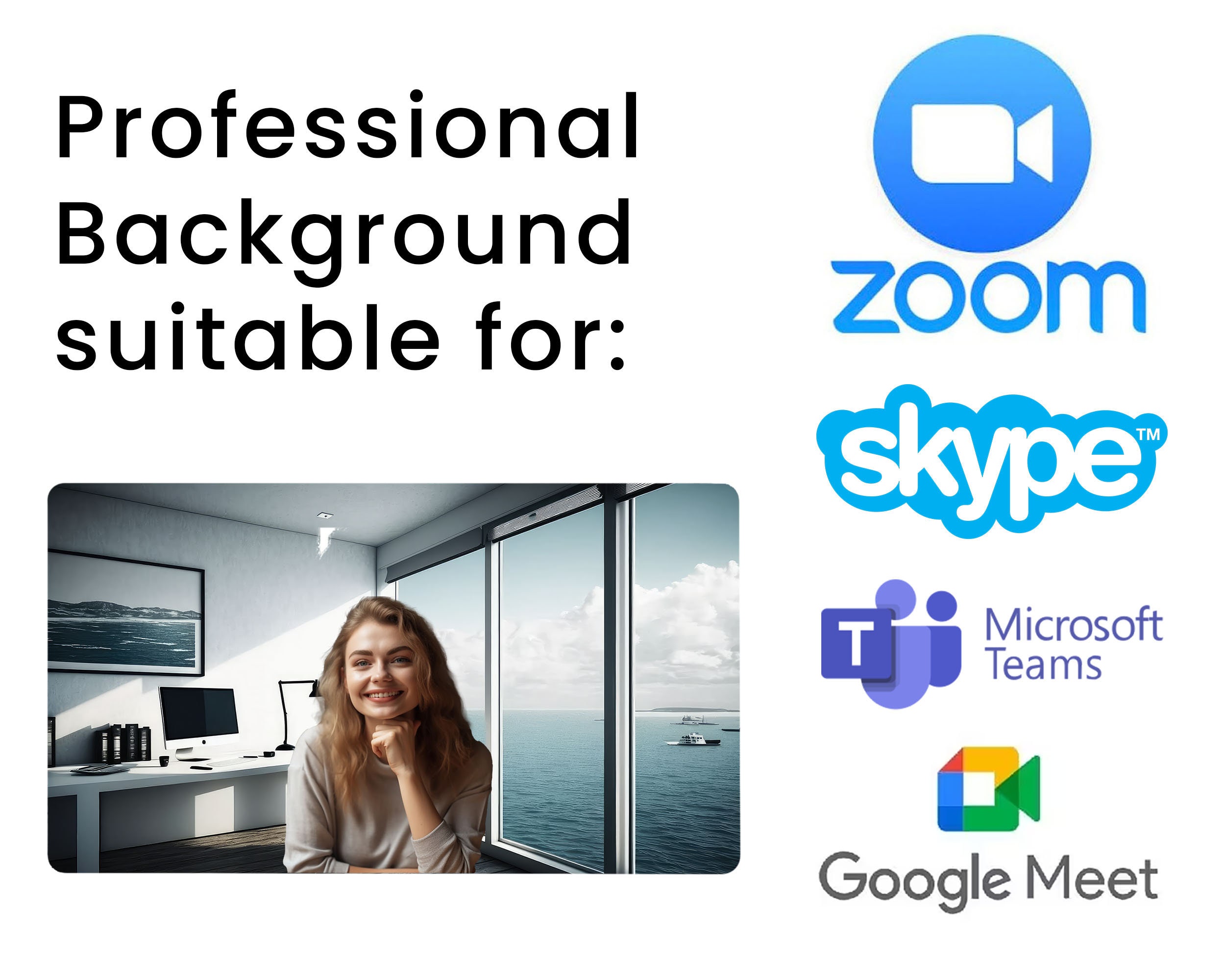 Sea View Office | Zoom Virtual Backgrounds | Microsoft Teams | Facebook ...