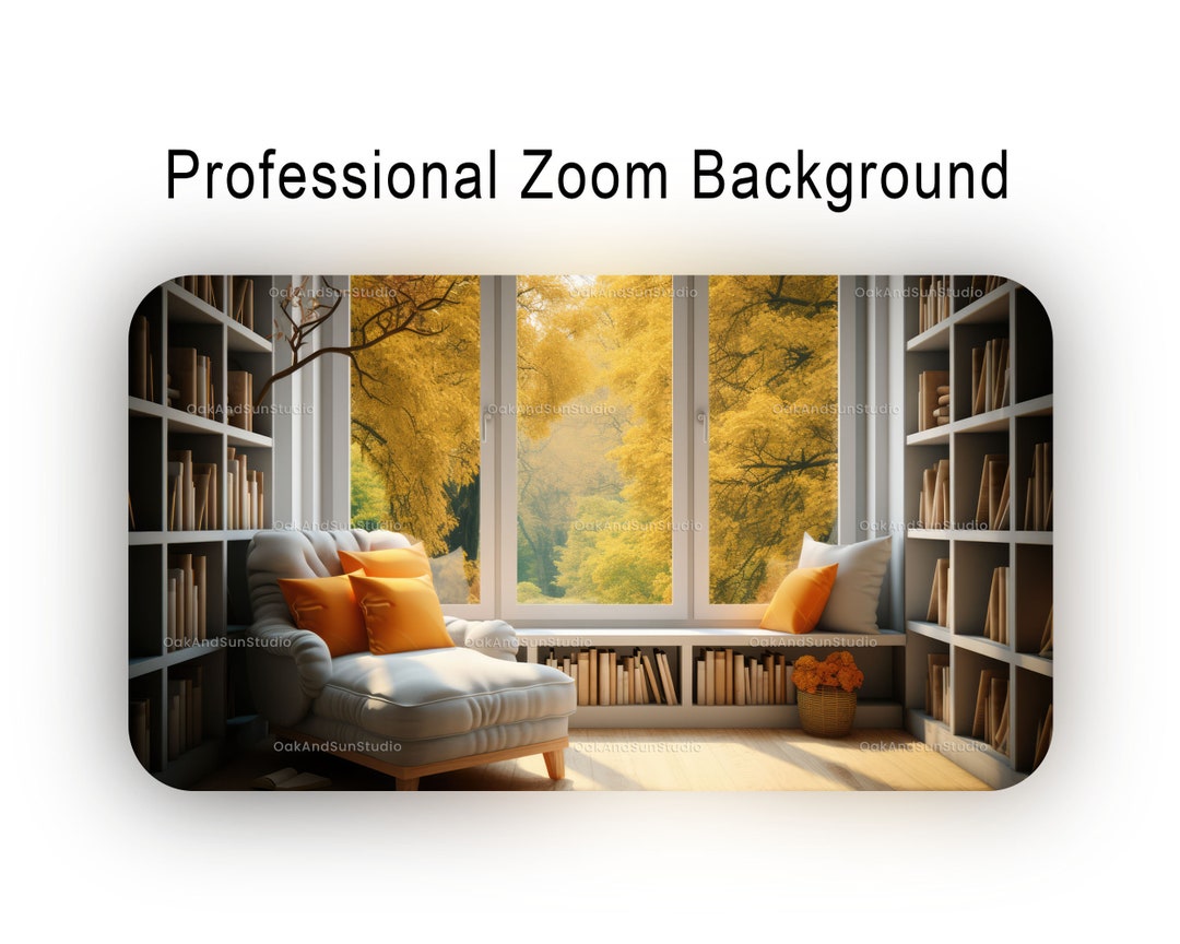 Zoom Background Bookshelf Window Seat Reading Corner Bookcase Autumn ...