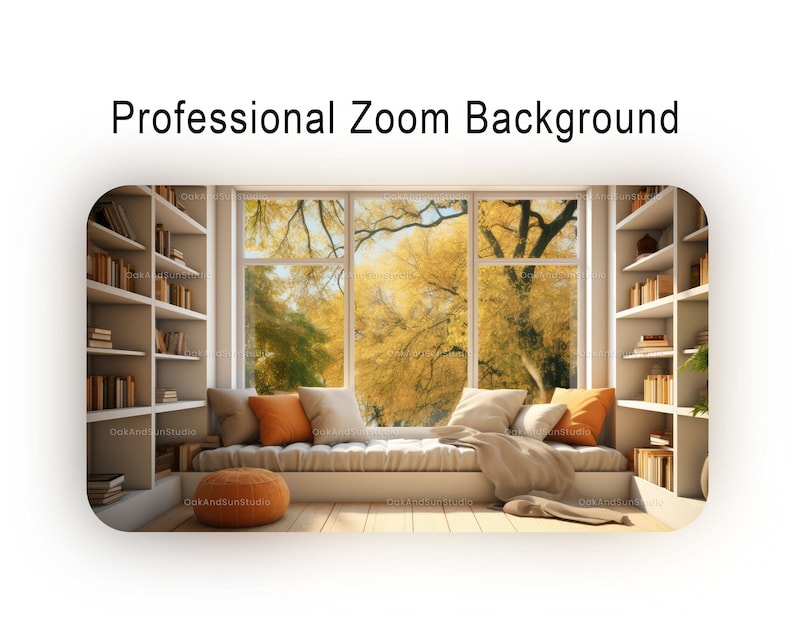 Realistic Virtual Background of Reading Corner With Bookcase in Autumn ...