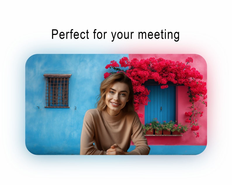 Realistic Virtual Background of Blue Wall With Romantic Red Flowers in ...