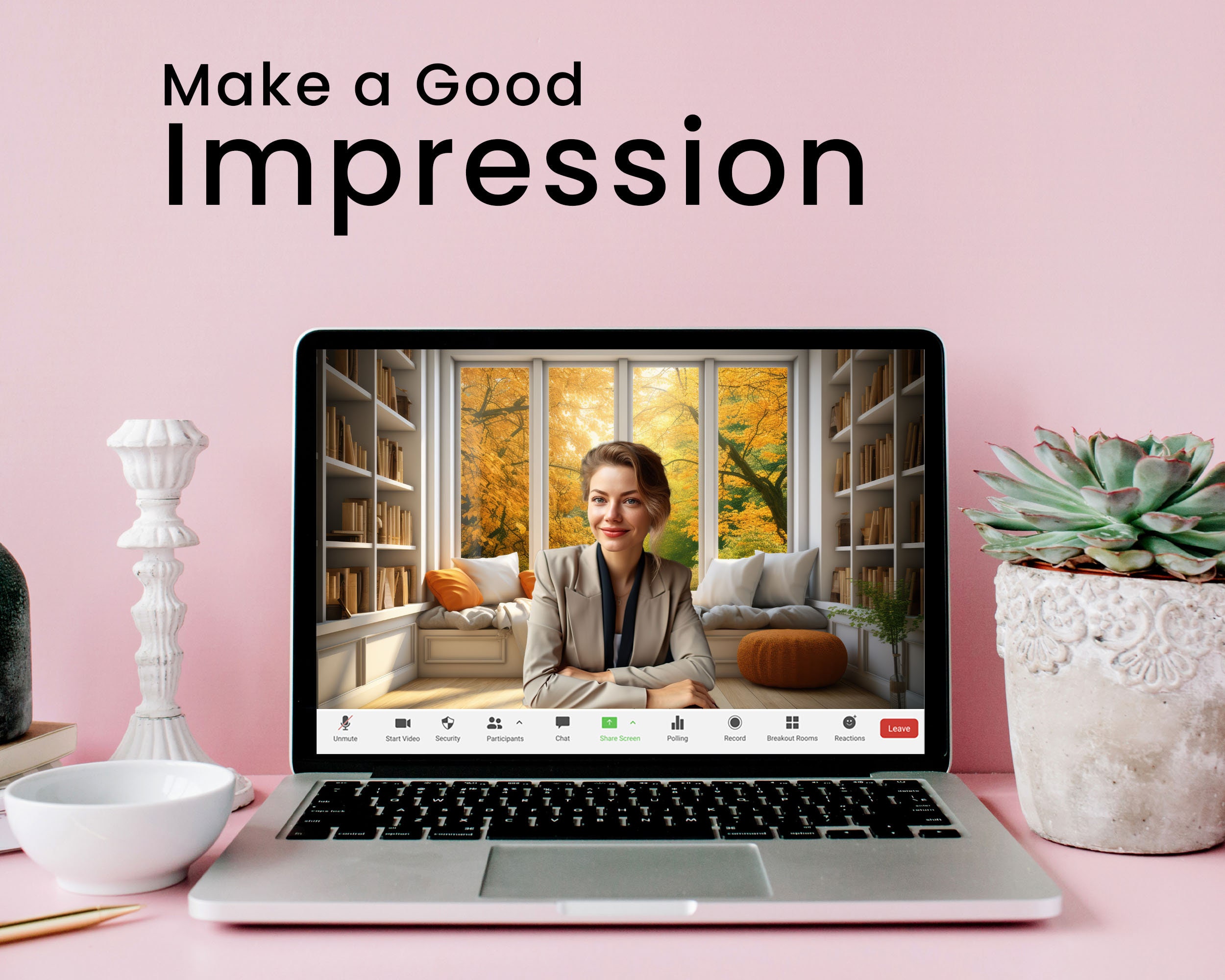 Zoom Background Bookshelf Reading Corner With Bookcase in Autumn ...