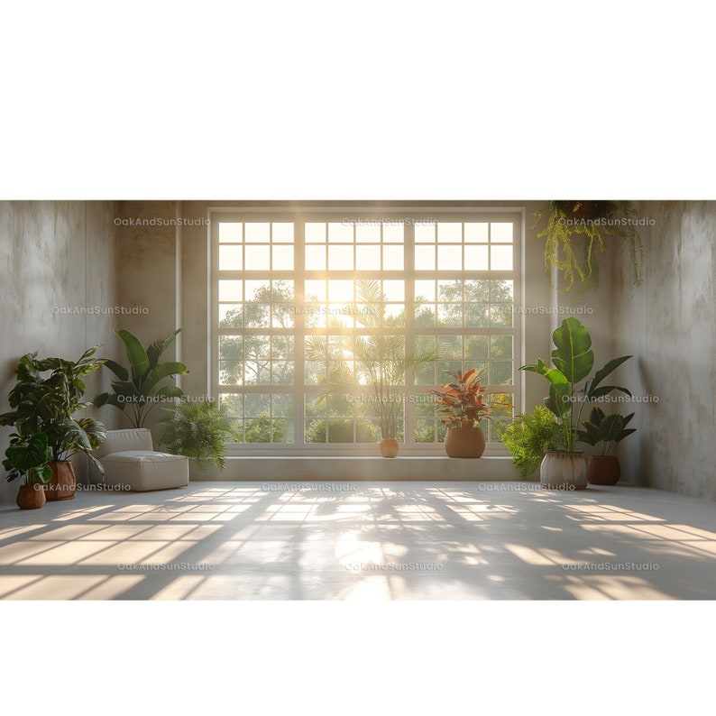 Realistic Virtual Background of French Style Divided Window With Plants ...