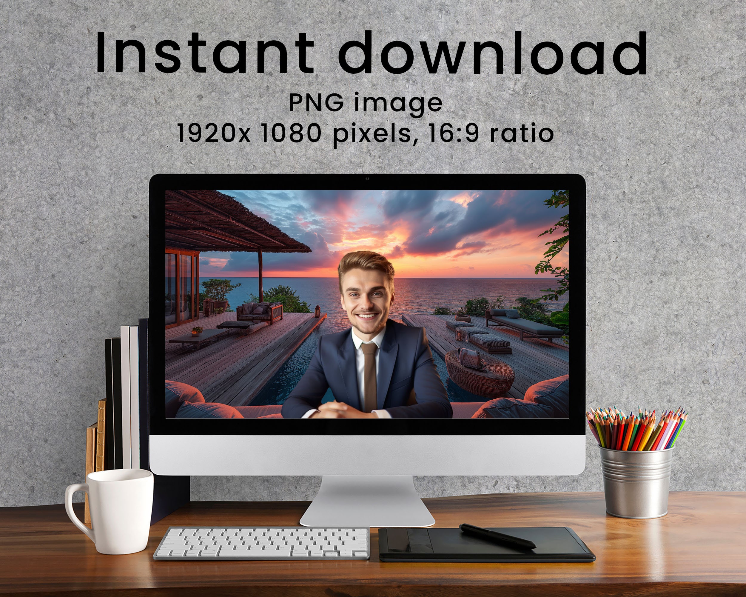 Realistic Virtual Background of Infinity Pool With Sunset in Bali ...