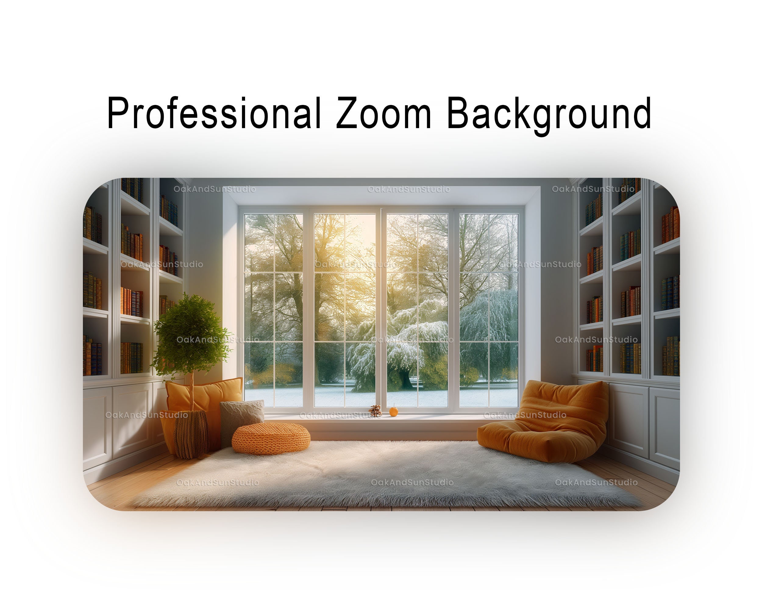 Zoom Background Bookshelf Window Seat Reading Corner Bookcase Autumn ...