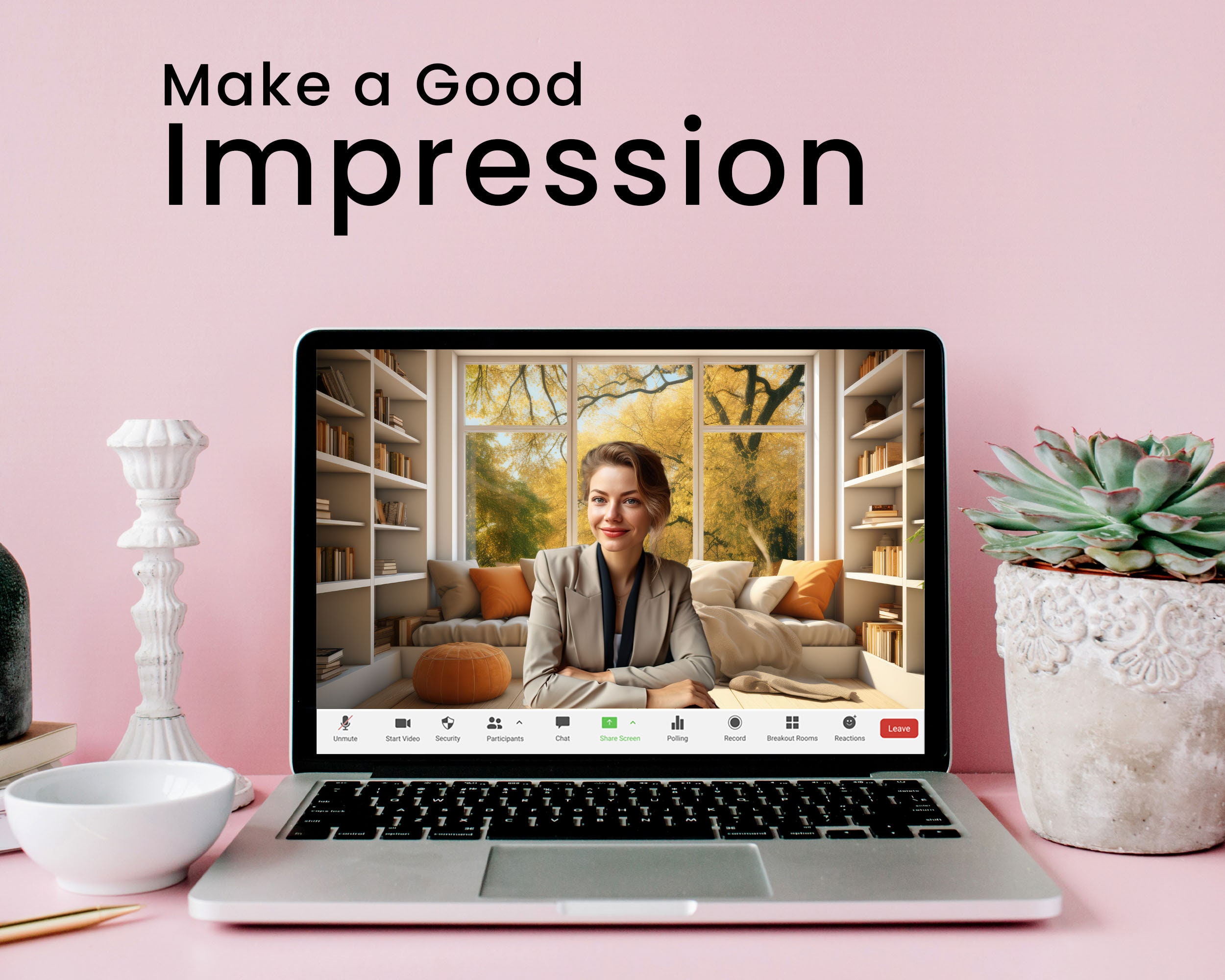 Realistic Virtual Background of Reading Corner With Bookcase in Autumn ...