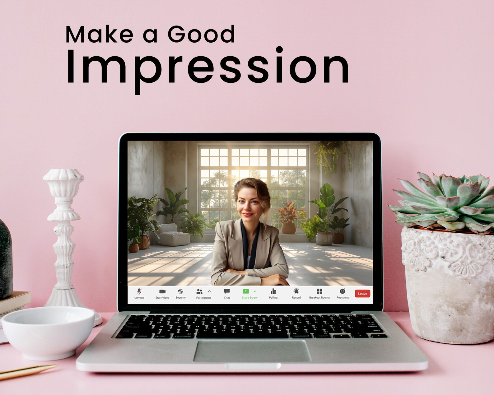 Realistic Virtual Background of French Style Divided Window With Plants ...