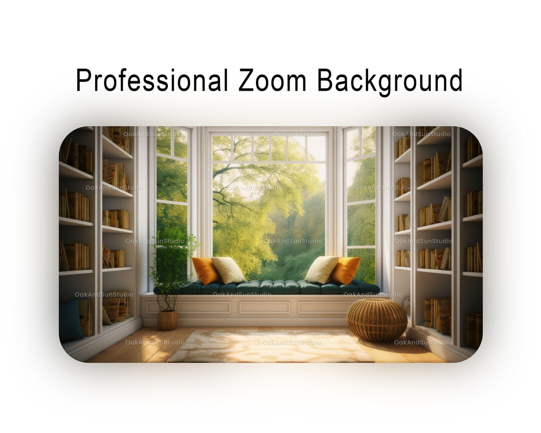 Zoom Background Bookshelf | Window Seat | Reading Corner | Bookcase | Autumn | Zoom Virtual ...