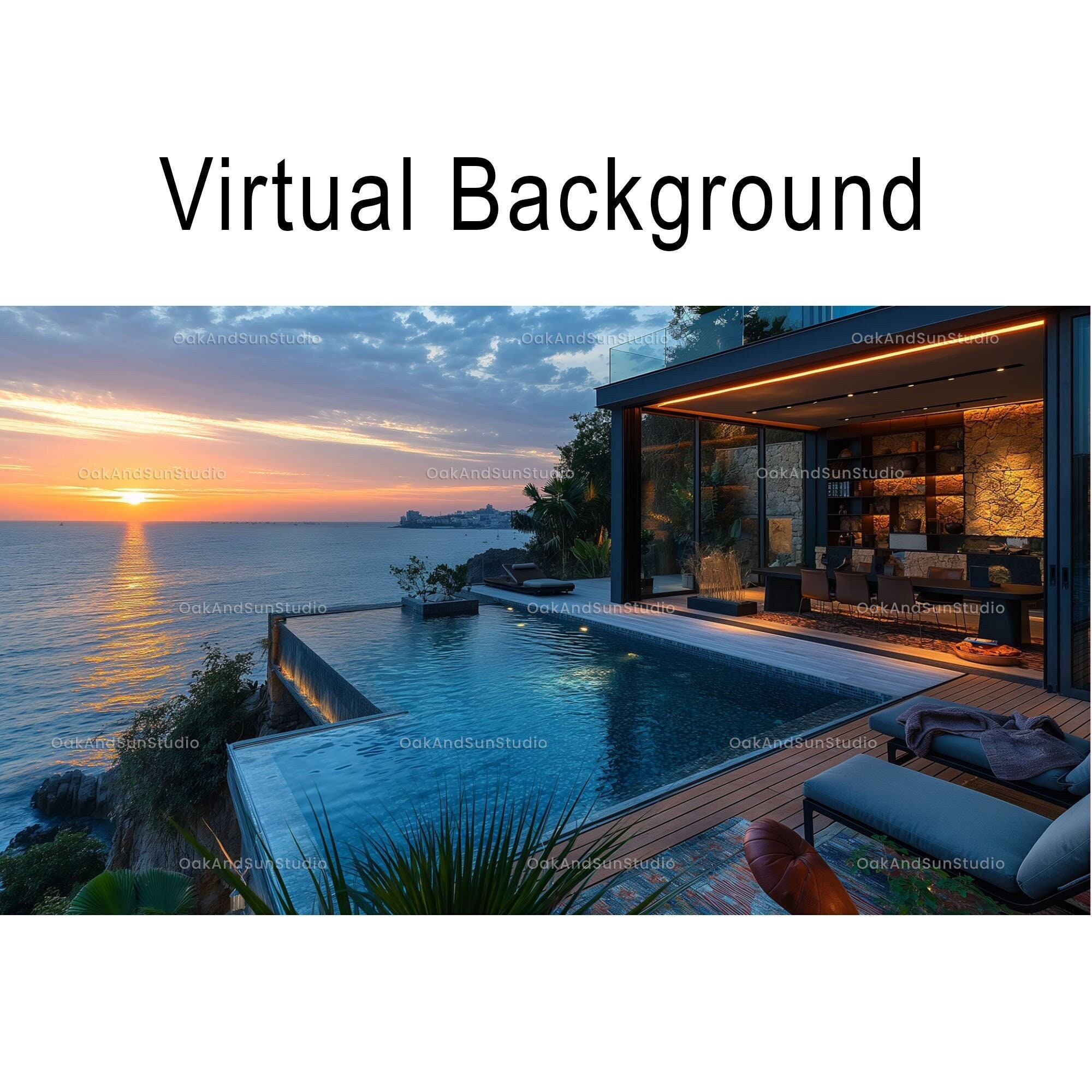 Realistic Virtual Background of Infinity Pool With Sunset in Bali ...