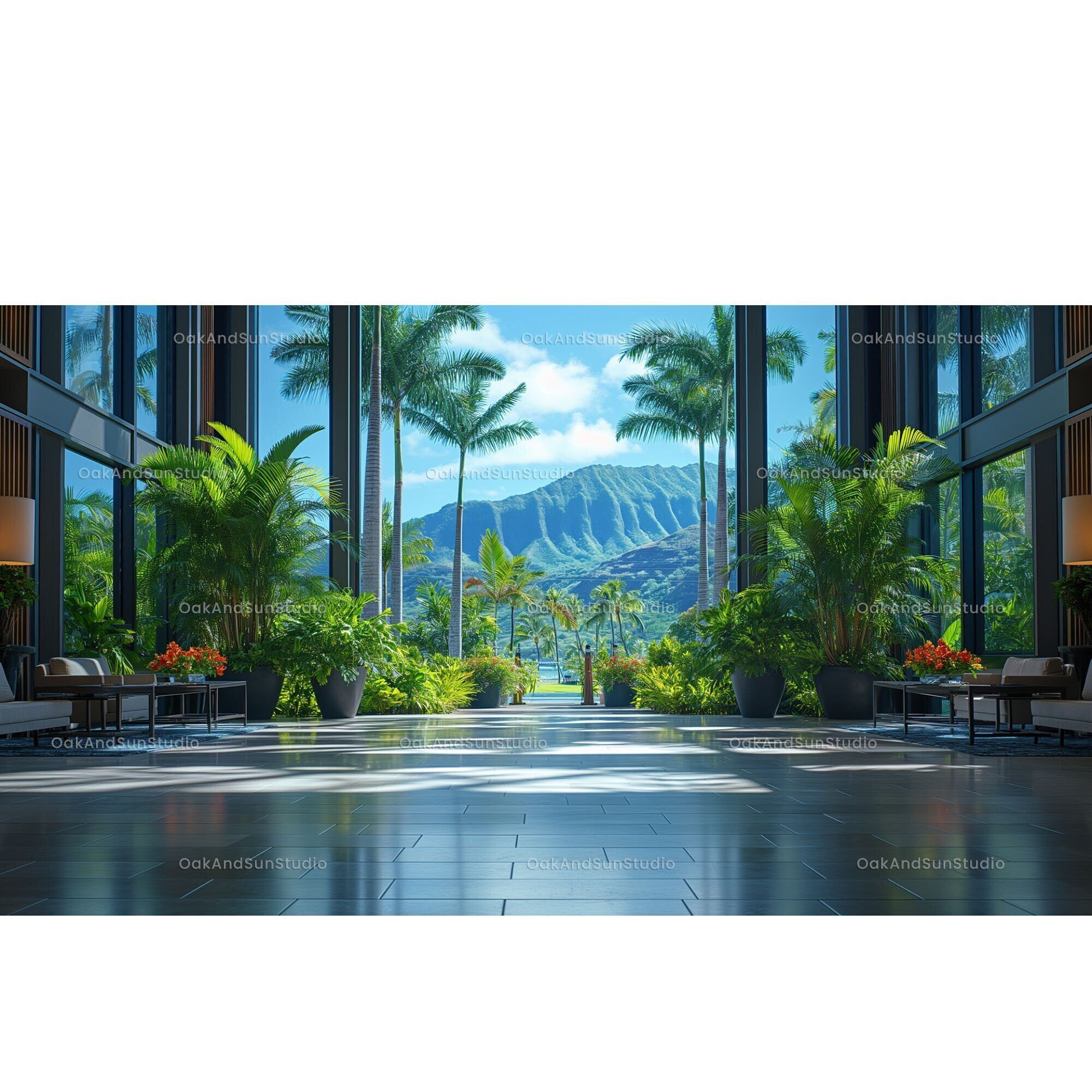 Realistic Virtual Background of Green Space in Bali With a Mountains ...