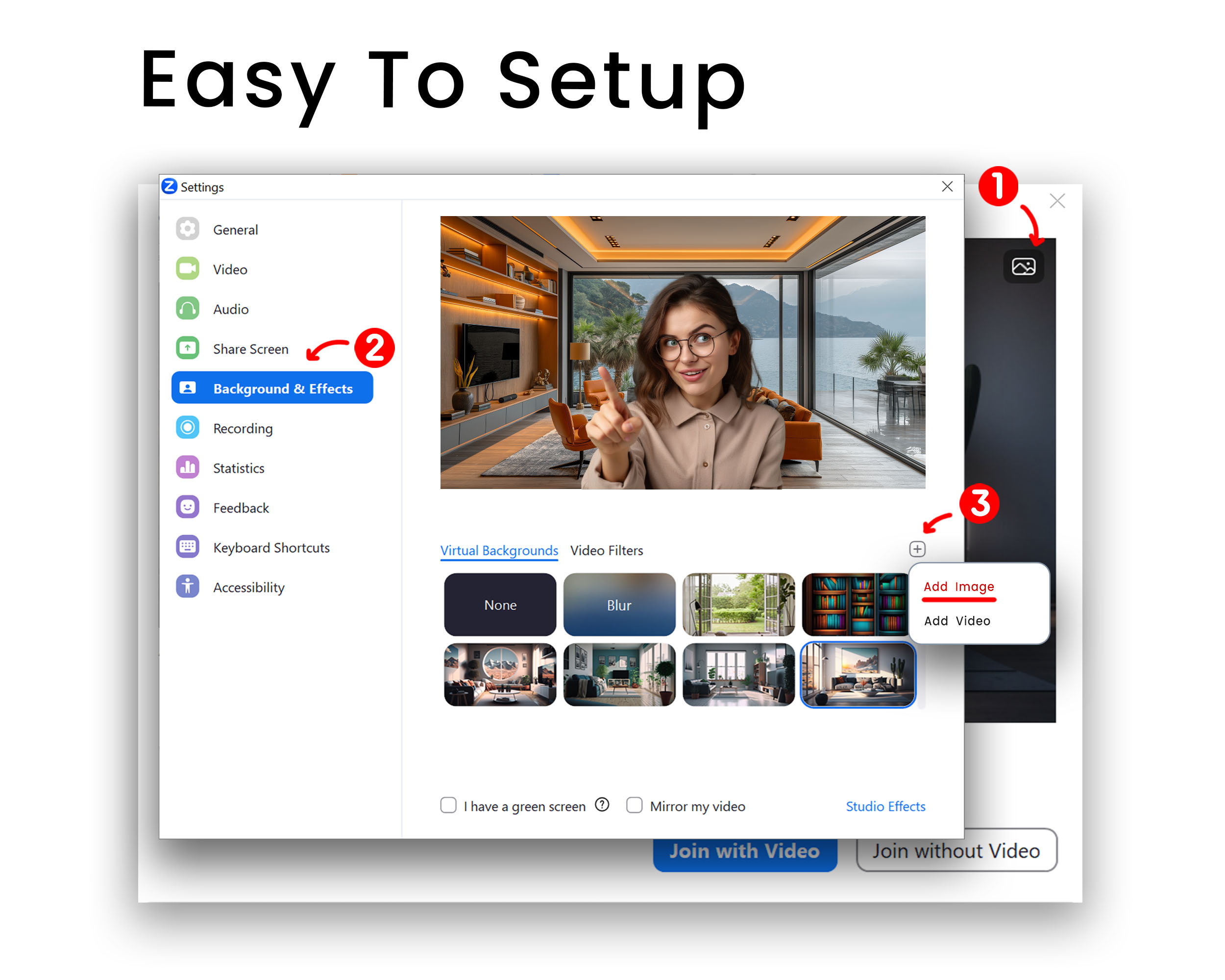 Realistic Virtual Background of Office With Sea and Mountains View ...