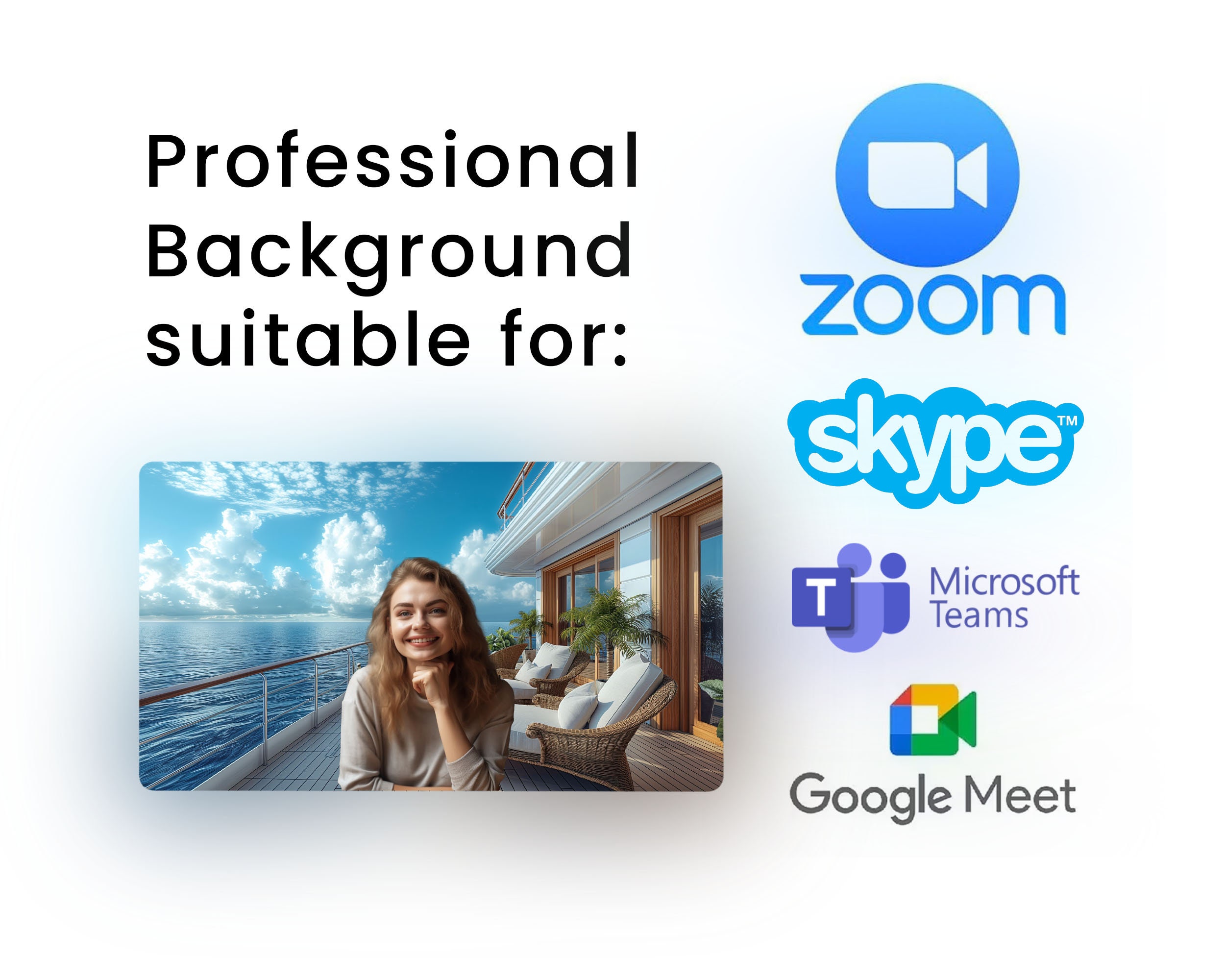 Zoom Background | Deck of Cruise Ship in the Ocean | Zoom Virtual ...