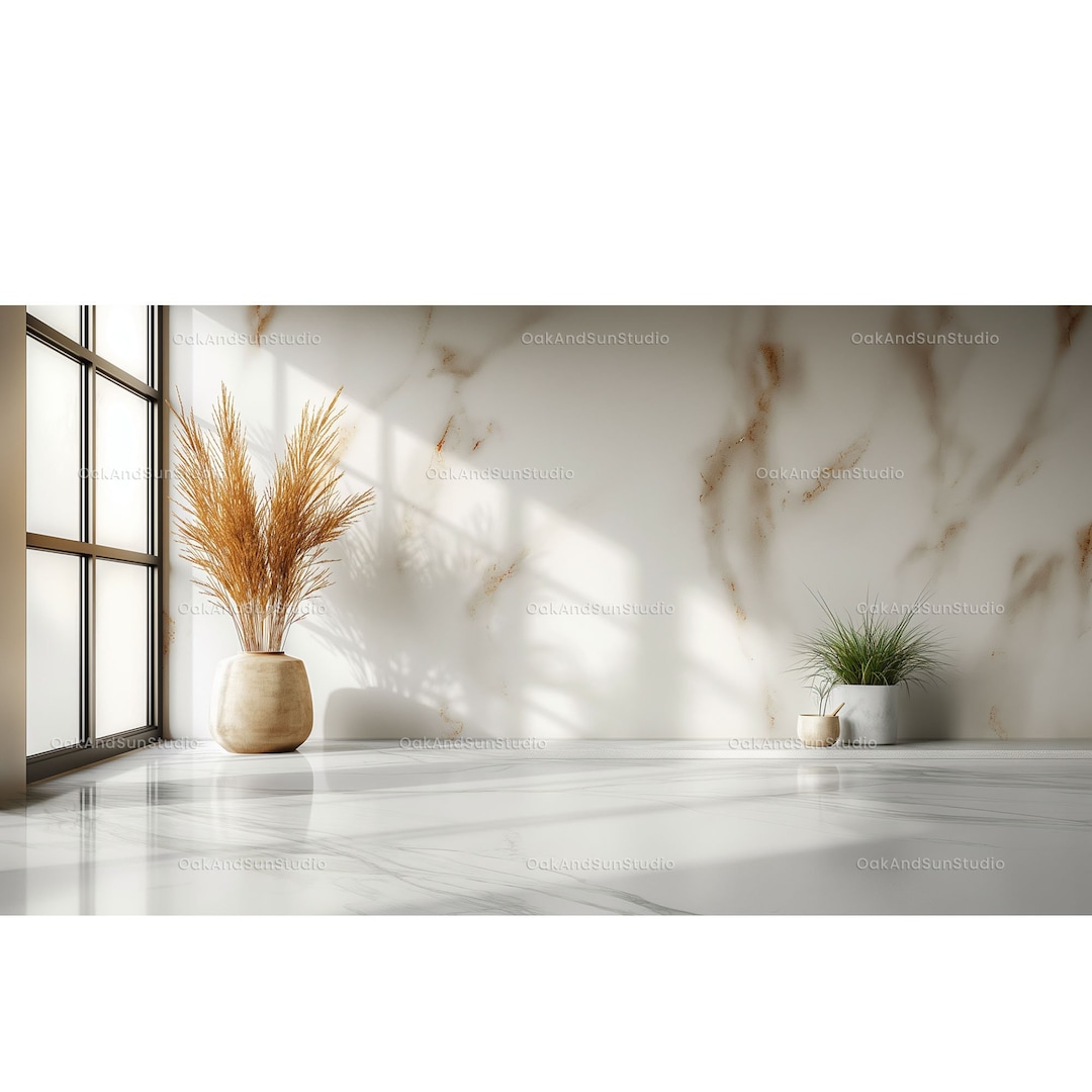 Virtual Background of White Marble Wall and Dried Flowers Bouquet ...