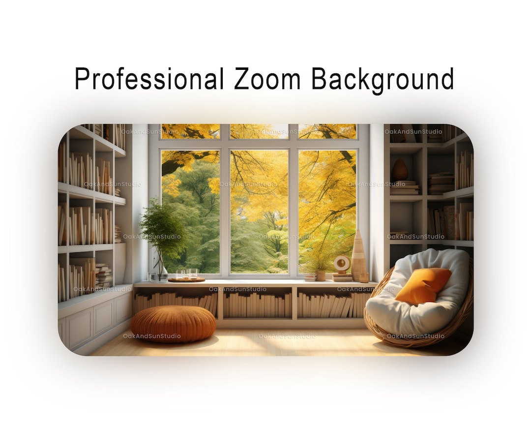 Zoom Background Bookshelf | Window Seat | Reading Corner | Bookcase | Autumn | Zoom Virtual ...
