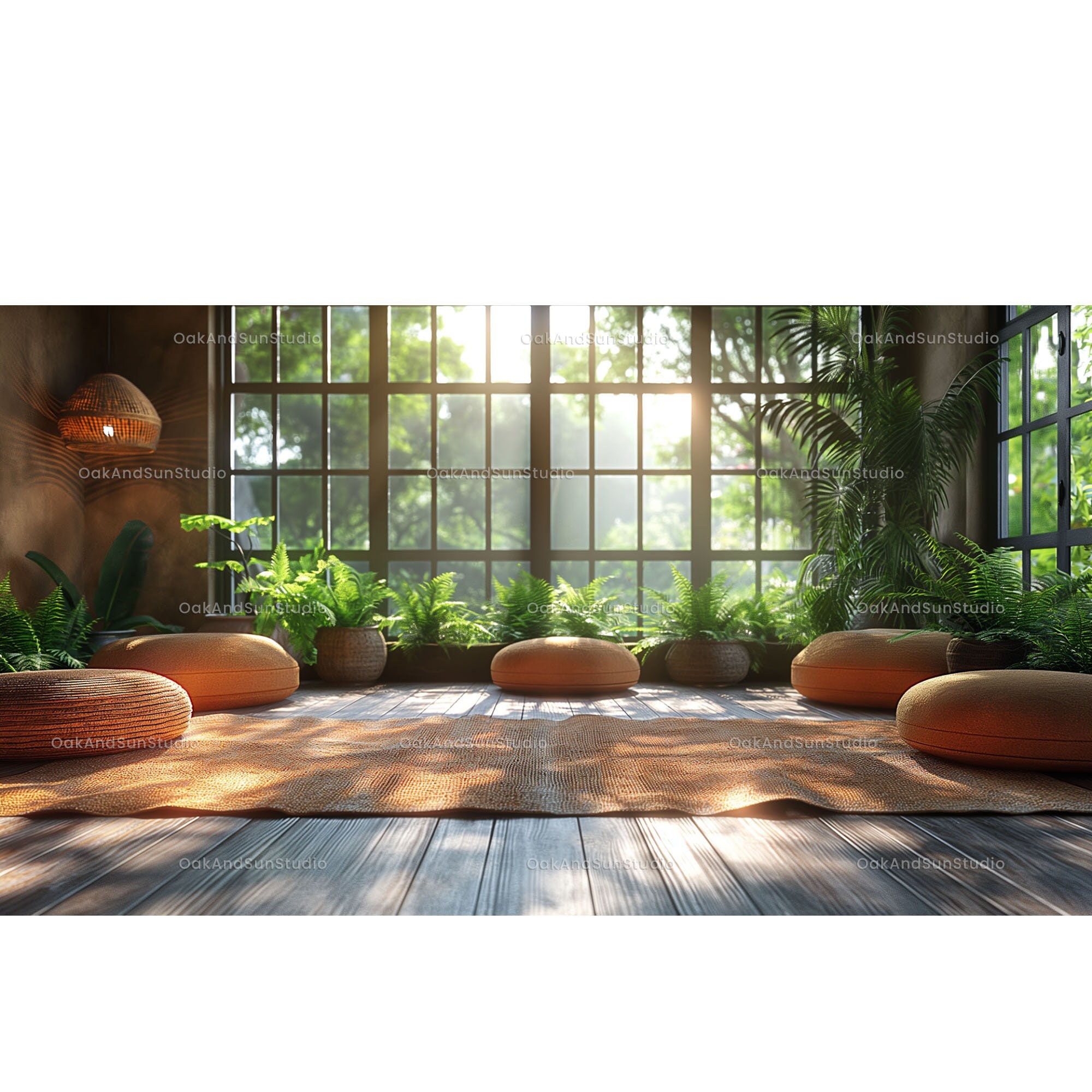 Realistic Virtual Background of the Meditation Room With Fern and Palm ...