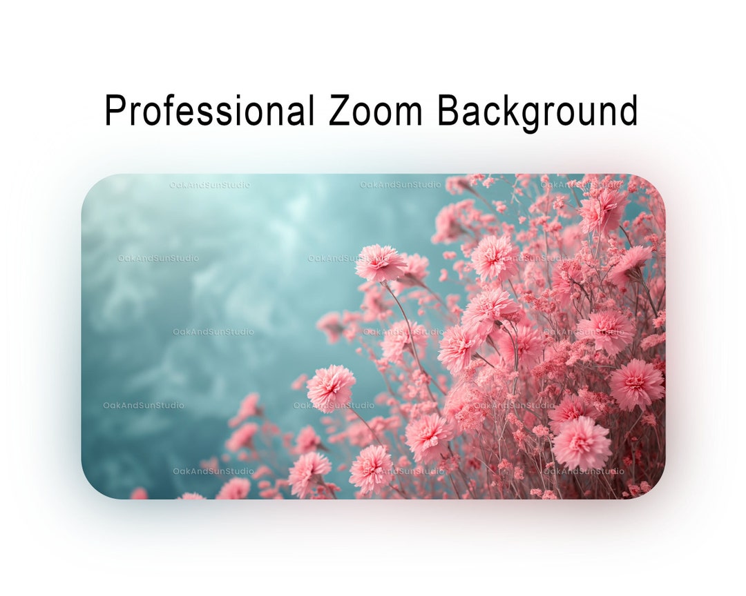 Realistic Virtual Background of Romantic Pink Flowers With Blue and ...