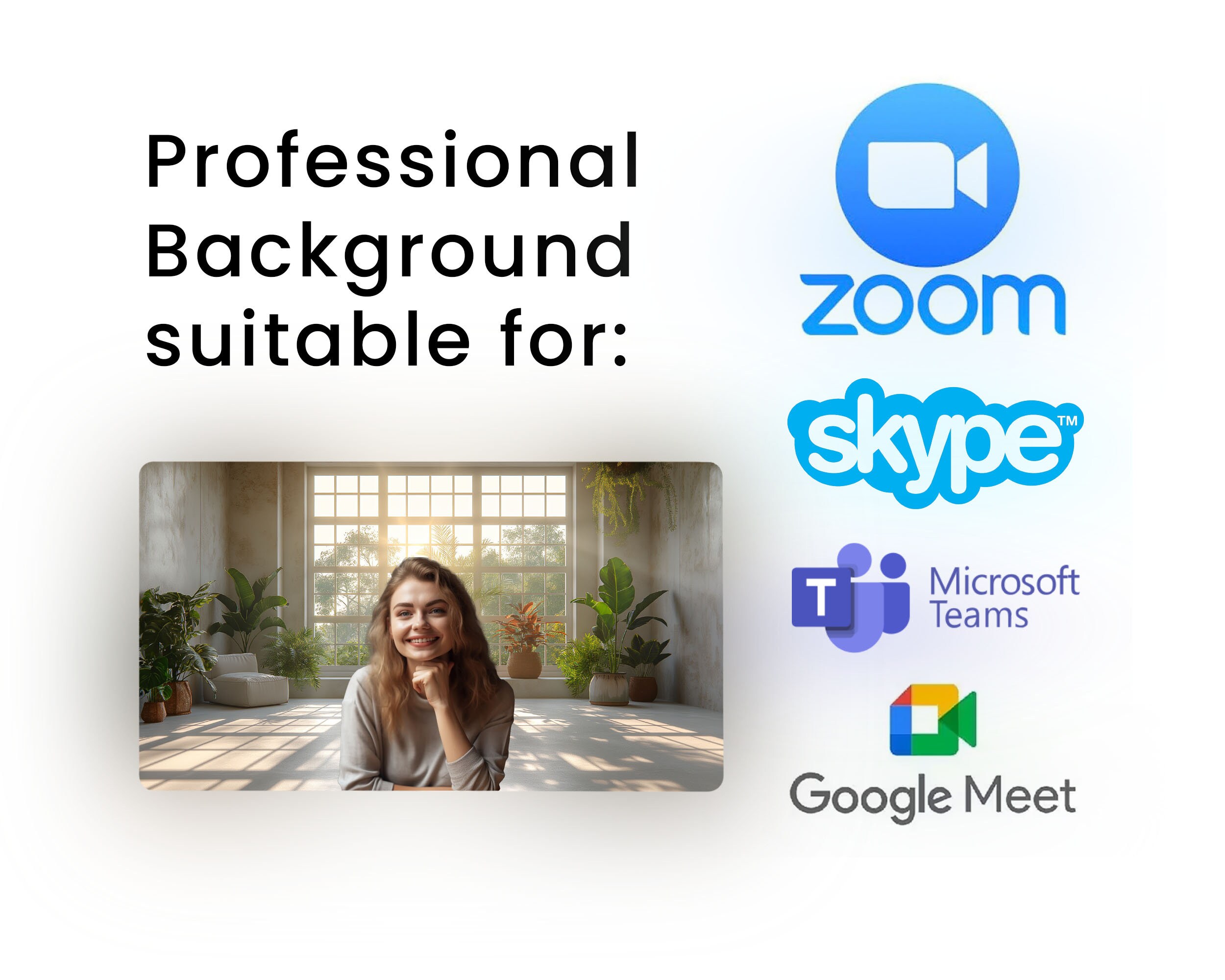 Realistic Virtual Background of French Style Divided Window With Plants ...