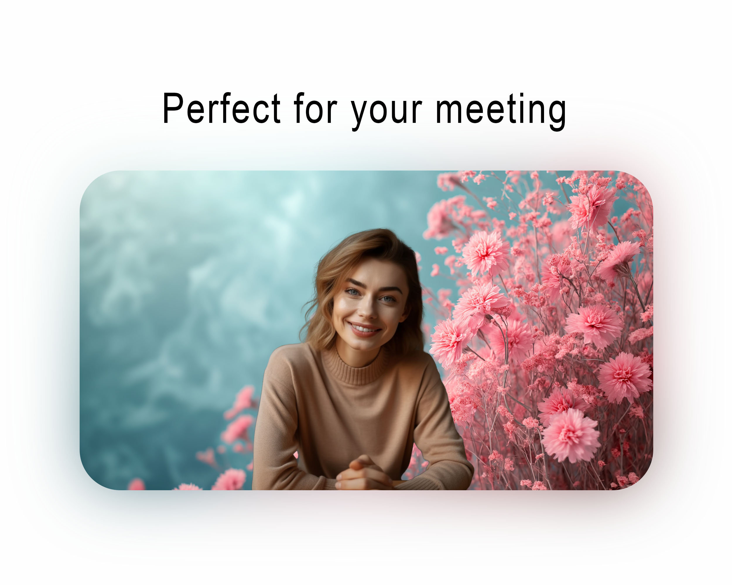 Realistic Virtual Background of Romantic Pink Flowers With Blue and ...