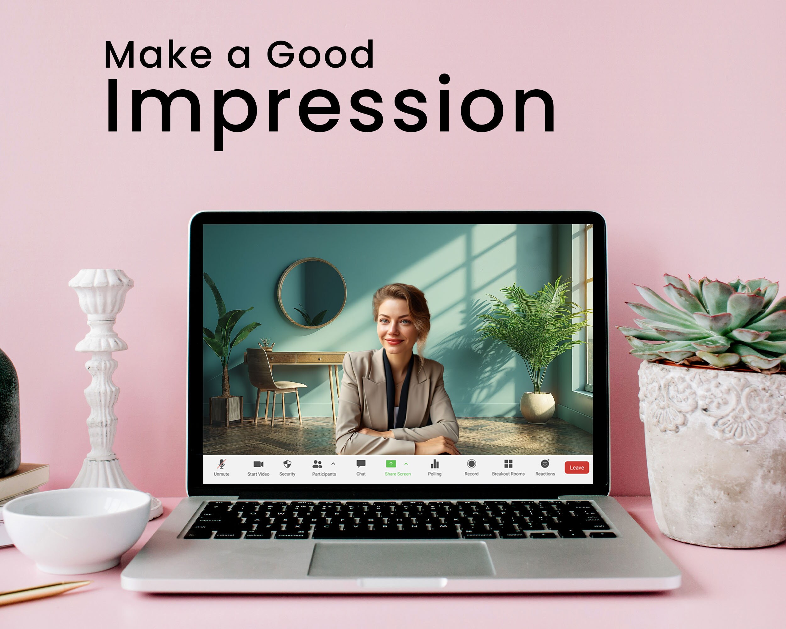 Realistic Virtual Background of Vanity Table in a Green Room With ...