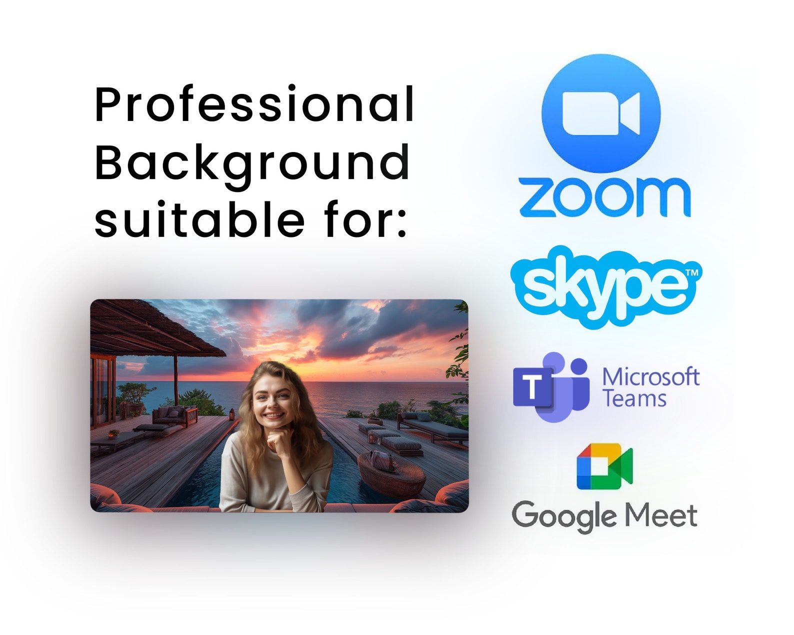 Realistic Virtual Background of Infinity Pool With Sunset in Bali ...