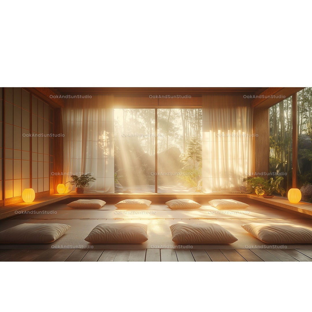 Realistic Virtual Background of Bright Meditation Room With Beige ...