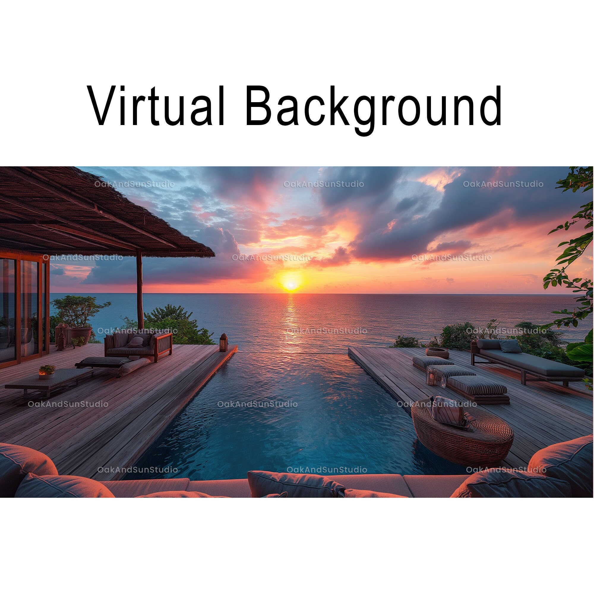 Realistic Virtual Background of Infinity Pool With Sunset in Bali ...