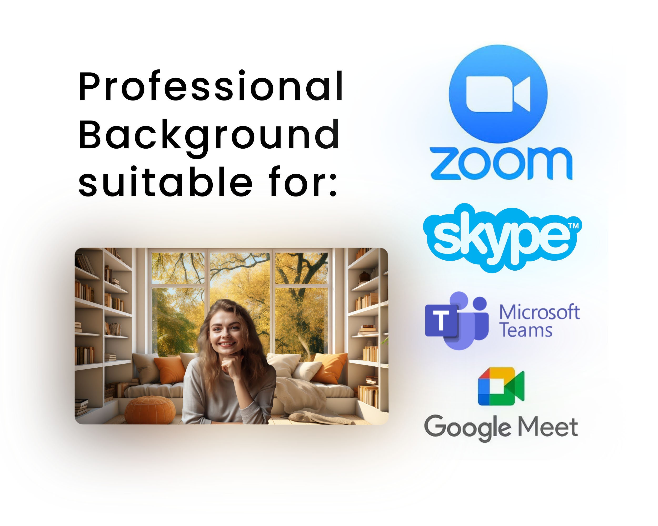 Realistic Virtual Background of Reading Corner With Bookcase in Autumn ...