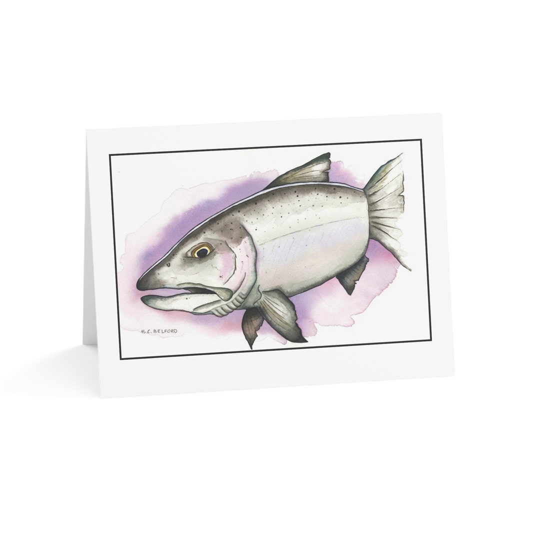 Greeting Card Bundle Cartoon Coho Salmon Watercolor Art - Etsy