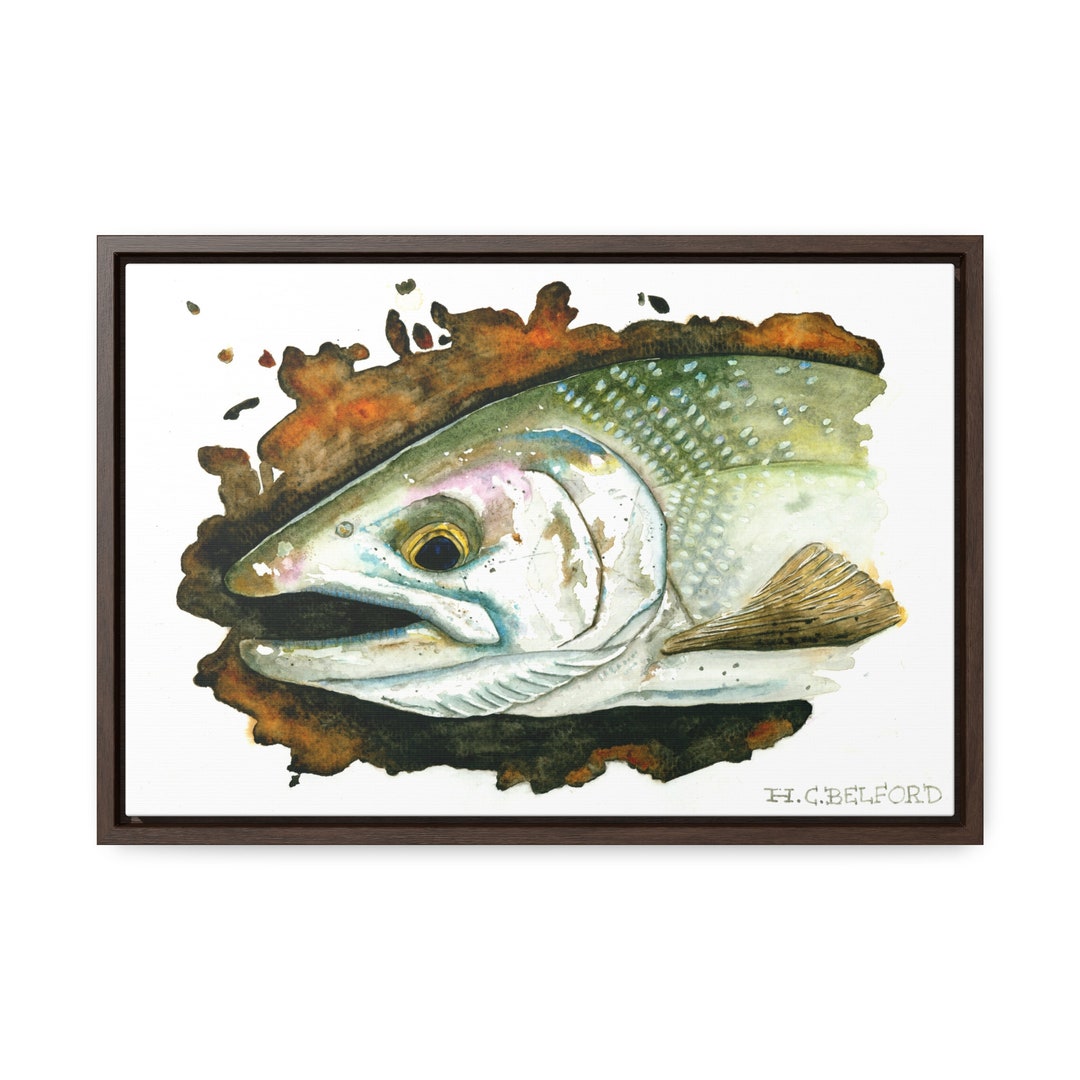 Decorative Canvas Wood Framed Coho Print of Original Watercolor ...