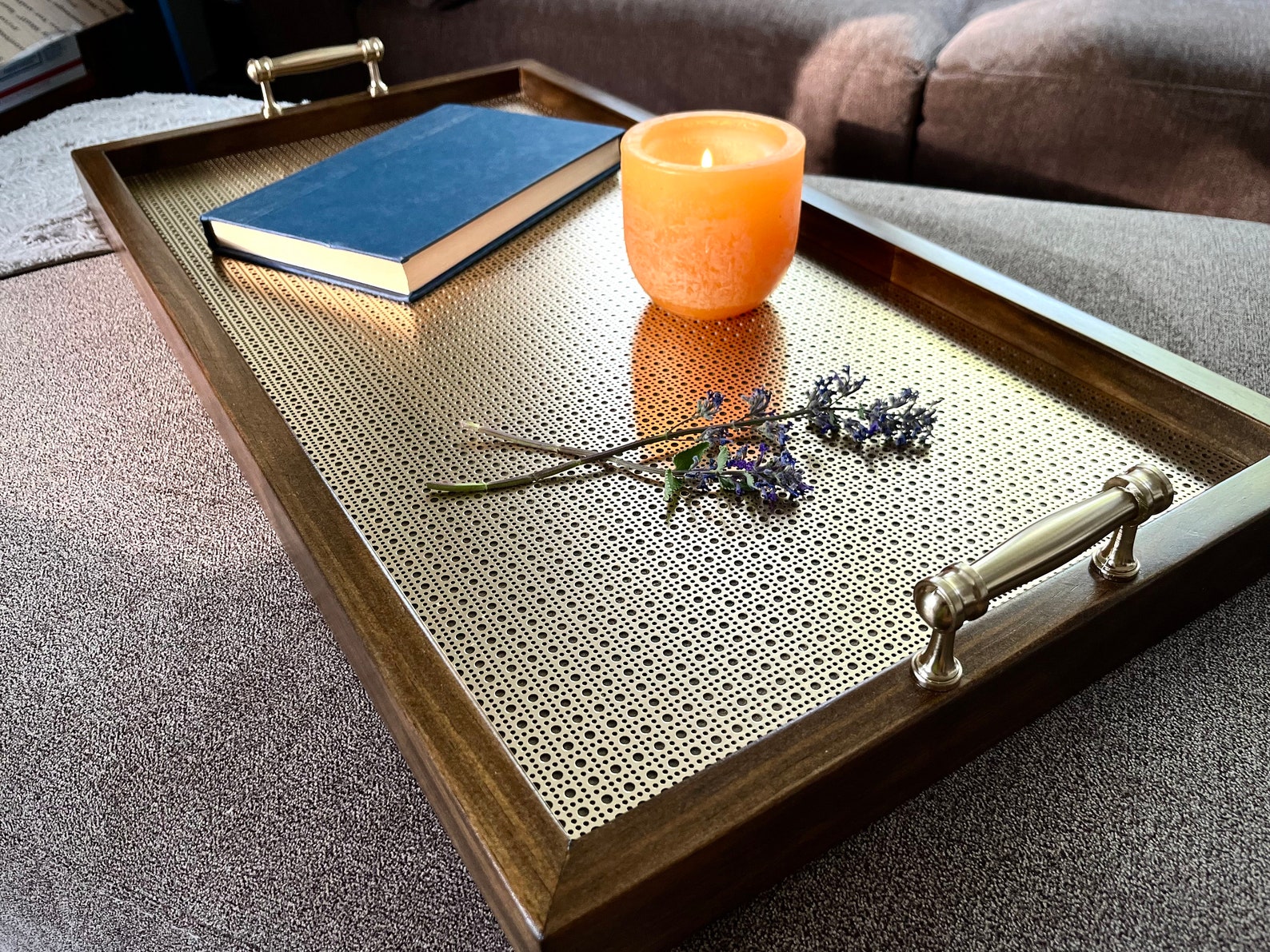 Dark Walnut Wood Tray With Gold-champaign Bronze Metal Inlay • Ottoman ...