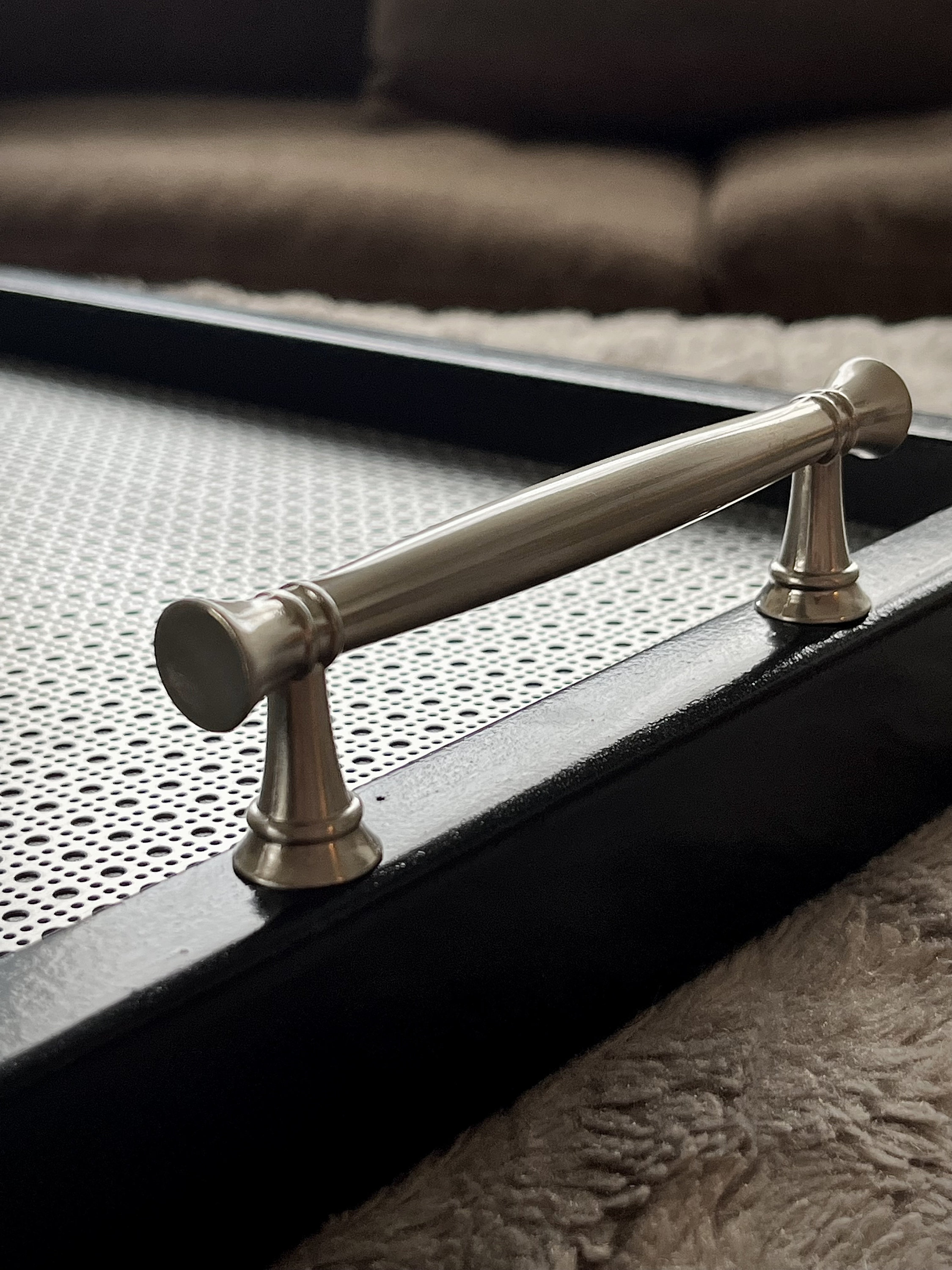 Black Wood Tray With Silver Metal Inlay Ottoman Board Elegant Serving ...
