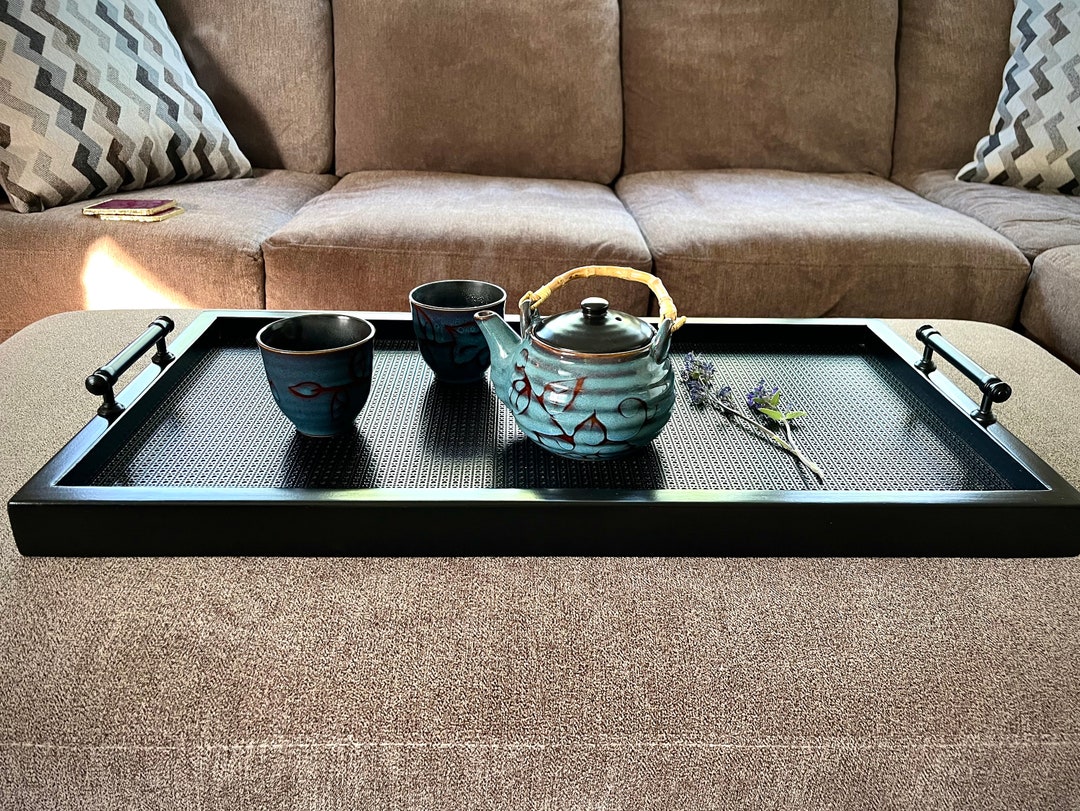 Black Wood Tray With Black Metal Inlay Ottoman Board - Etsy