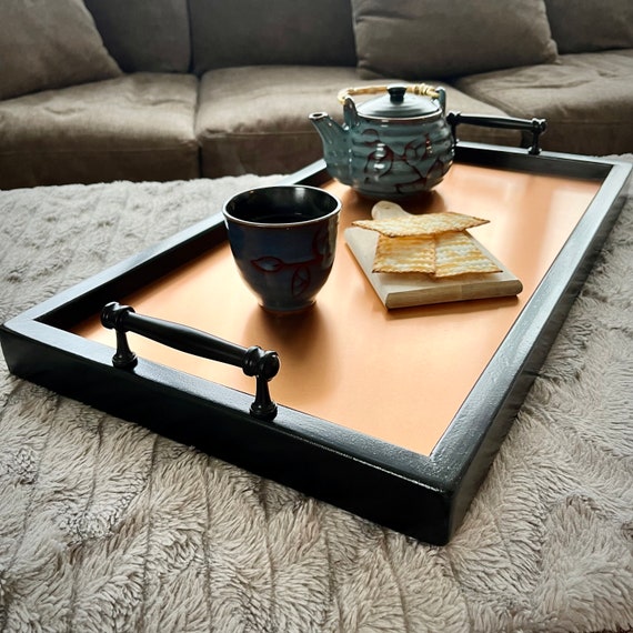Black wooden tray for ottoman store