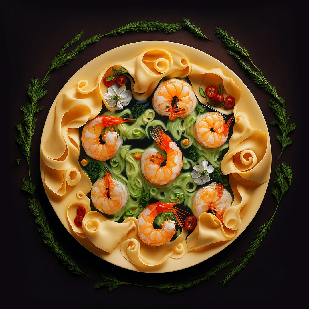 The Delicious Essence of Fine Dining Pasta With Succulent Shrimp. Each ...