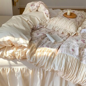Gentle Retro Floral 100% Cotton Ruffle Duvet Cover Set Full - Etsy