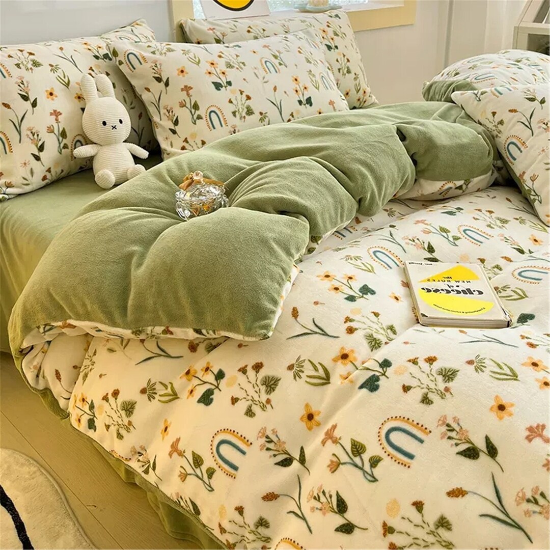 Fresh Floral 100% Velvet Duvet Cover Set Warm Velvet Bedding - Etsy