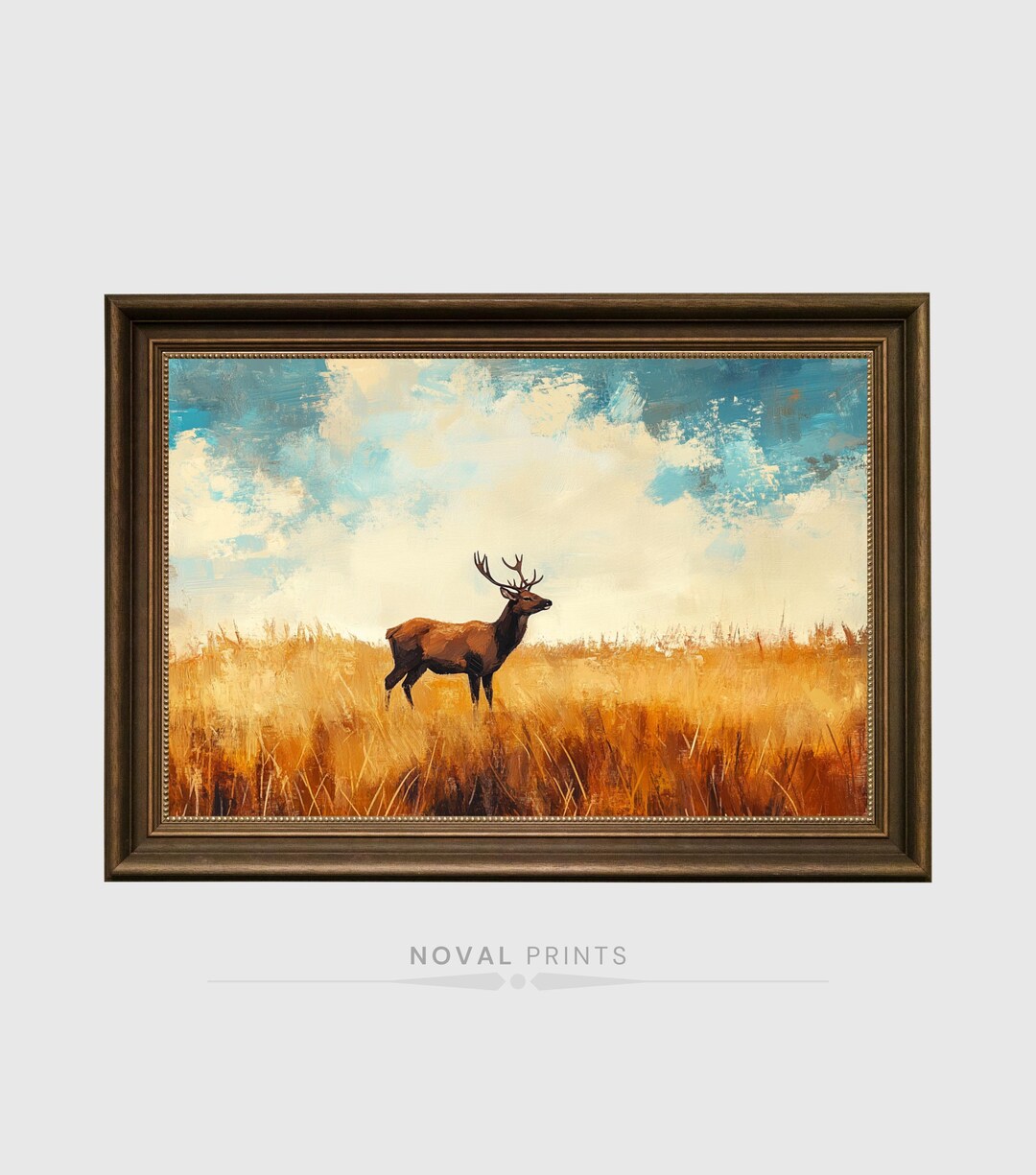 Rustic Deer Painting, Vintage Print, Landscape Painting Cabin Decor ...