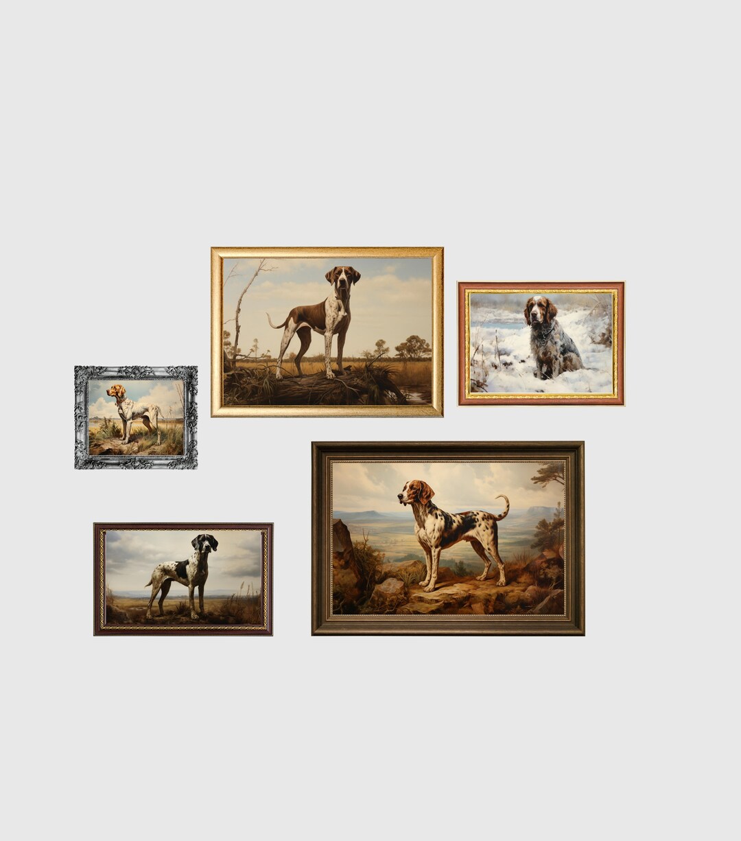 Vintage Hunting Dogs Gallery Wall Prints, Dog Wall Art Set of 5 Prints ...