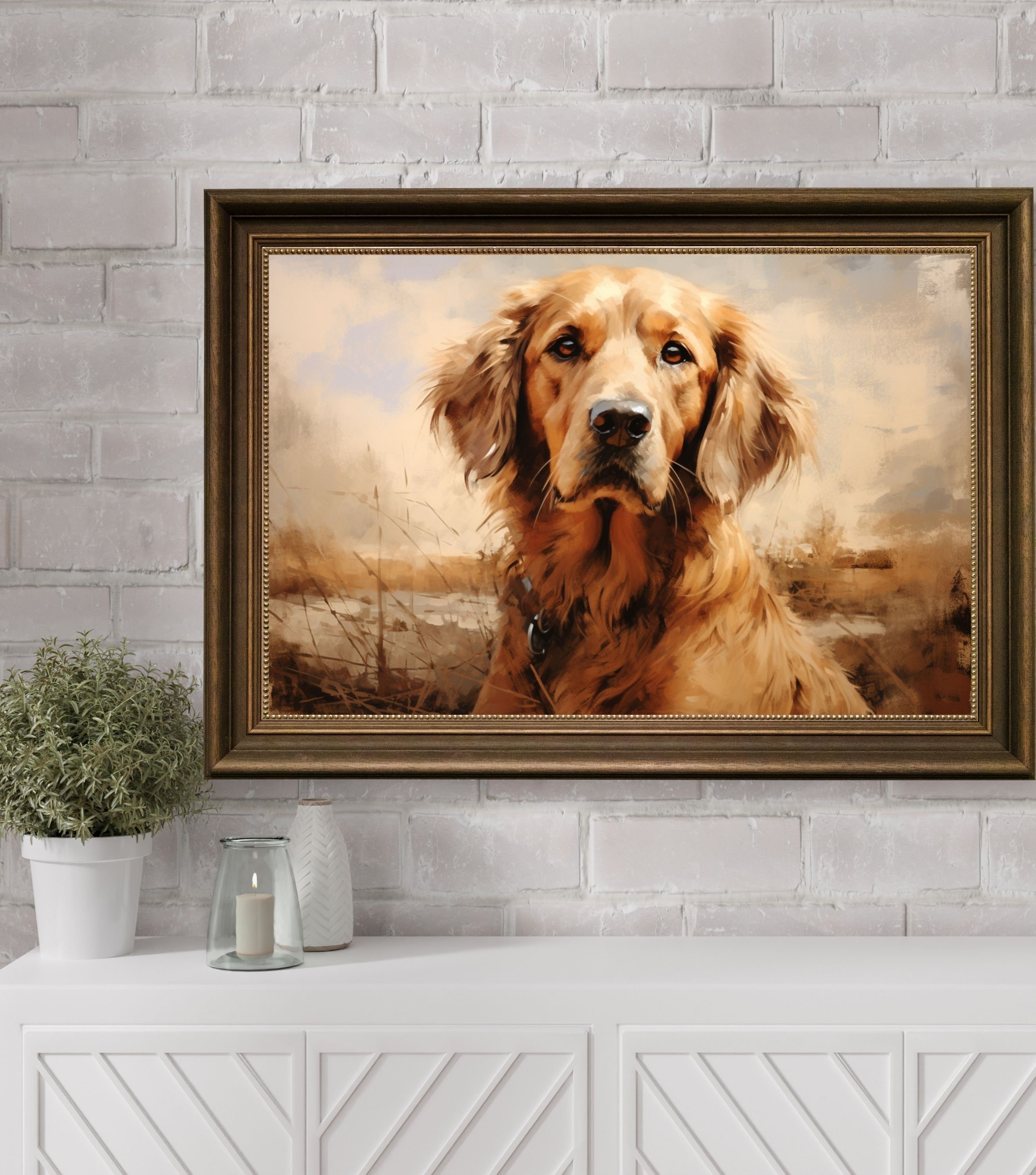 Golden Retriever Painting, Digital Printable Dog, Vintage Dog Wall Art ...