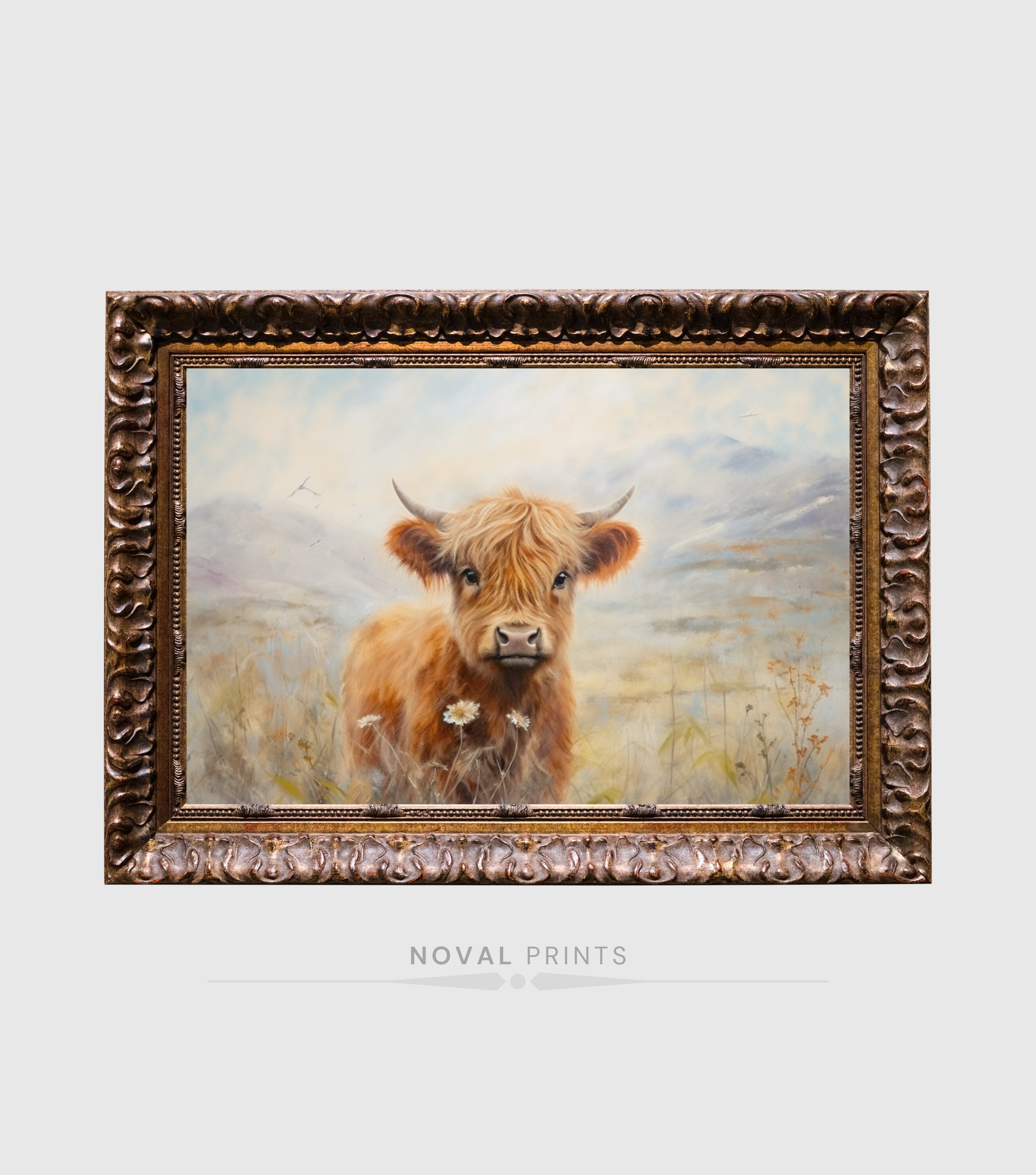 Highland Cow Oil Painting, Highland Baby Cow Wall Art, Scottish Cow ...