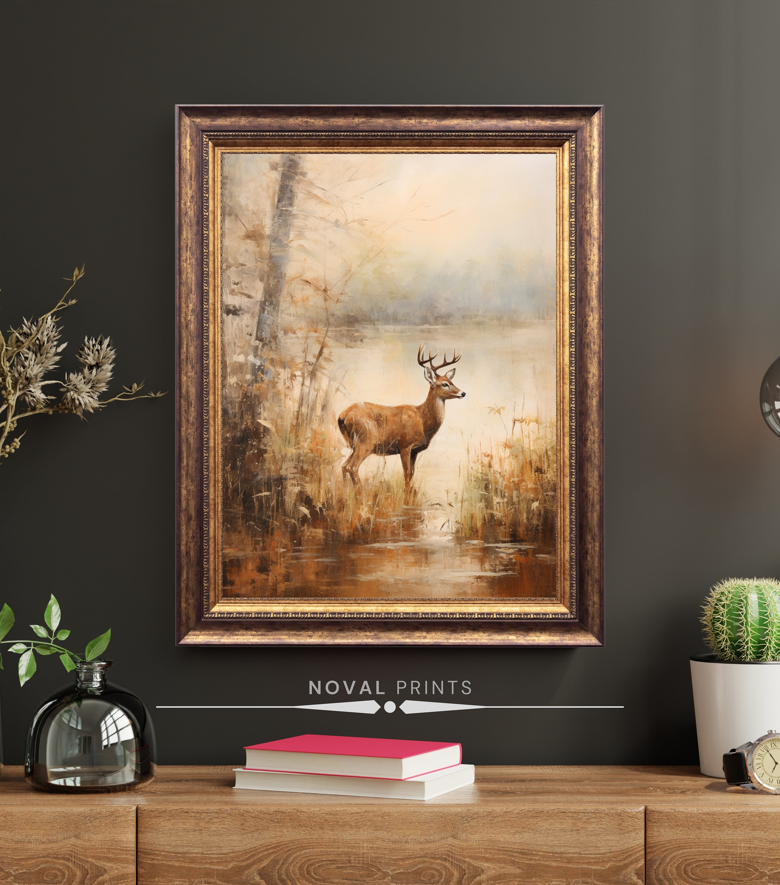 Vintage Deer Painting Printable Wall Art, Deer Wall Art, Antique Deer ...