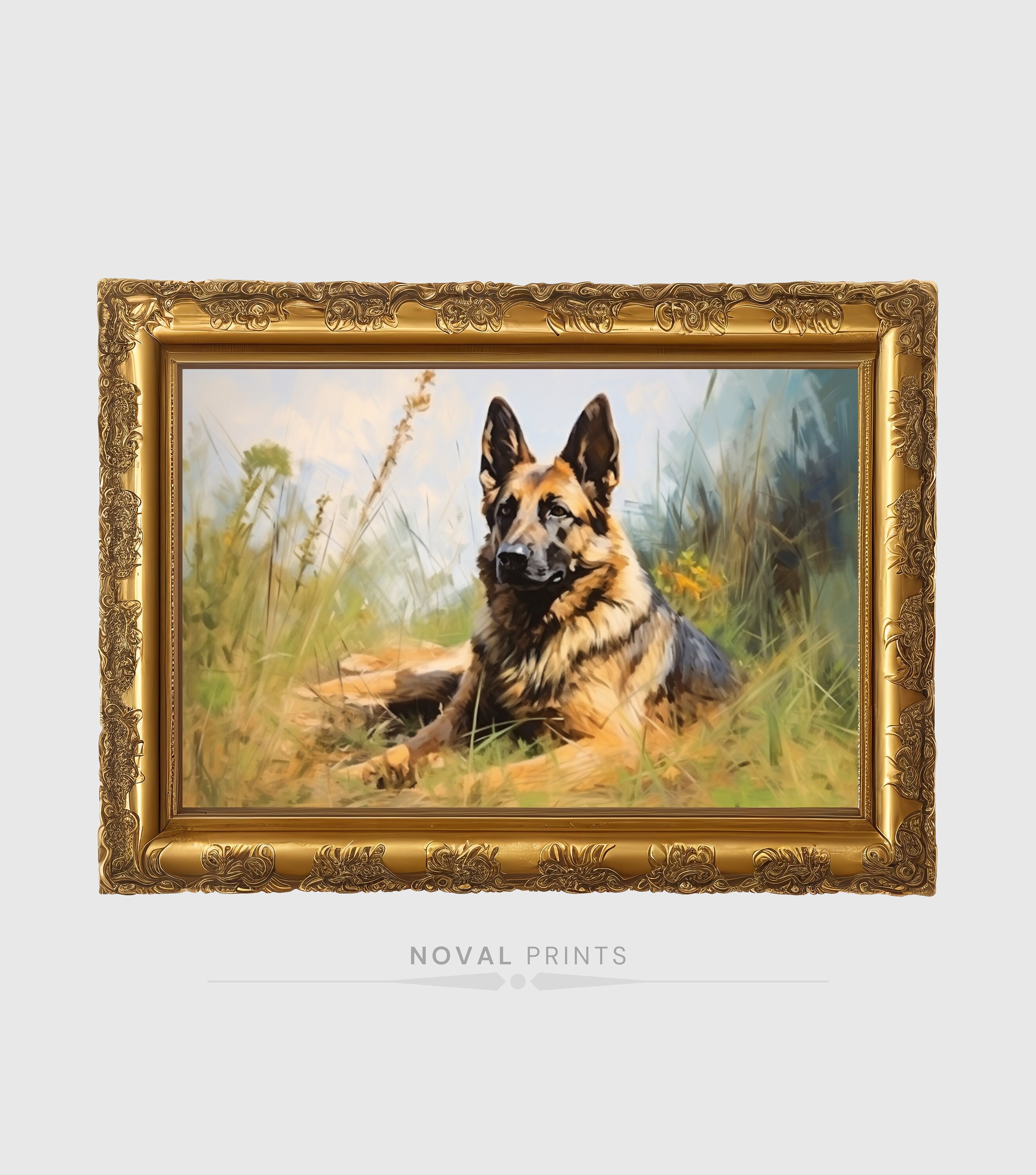 German Shepherd Dog K9 on Landscape Wall Art, Dog Wall Art, Vintage ...